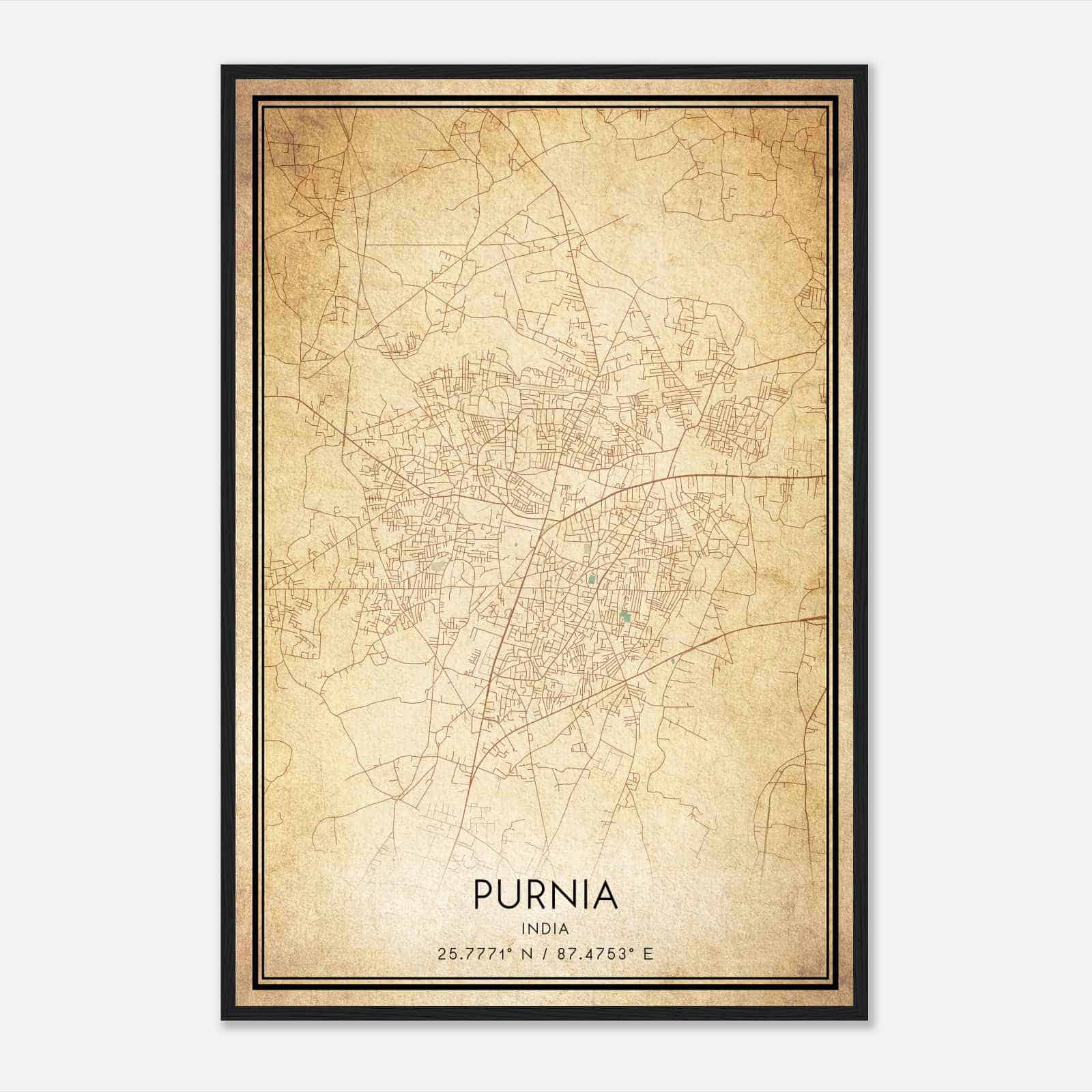 Vintage Purnia India Map Poster, Purnia City Road Wall Art Print ...