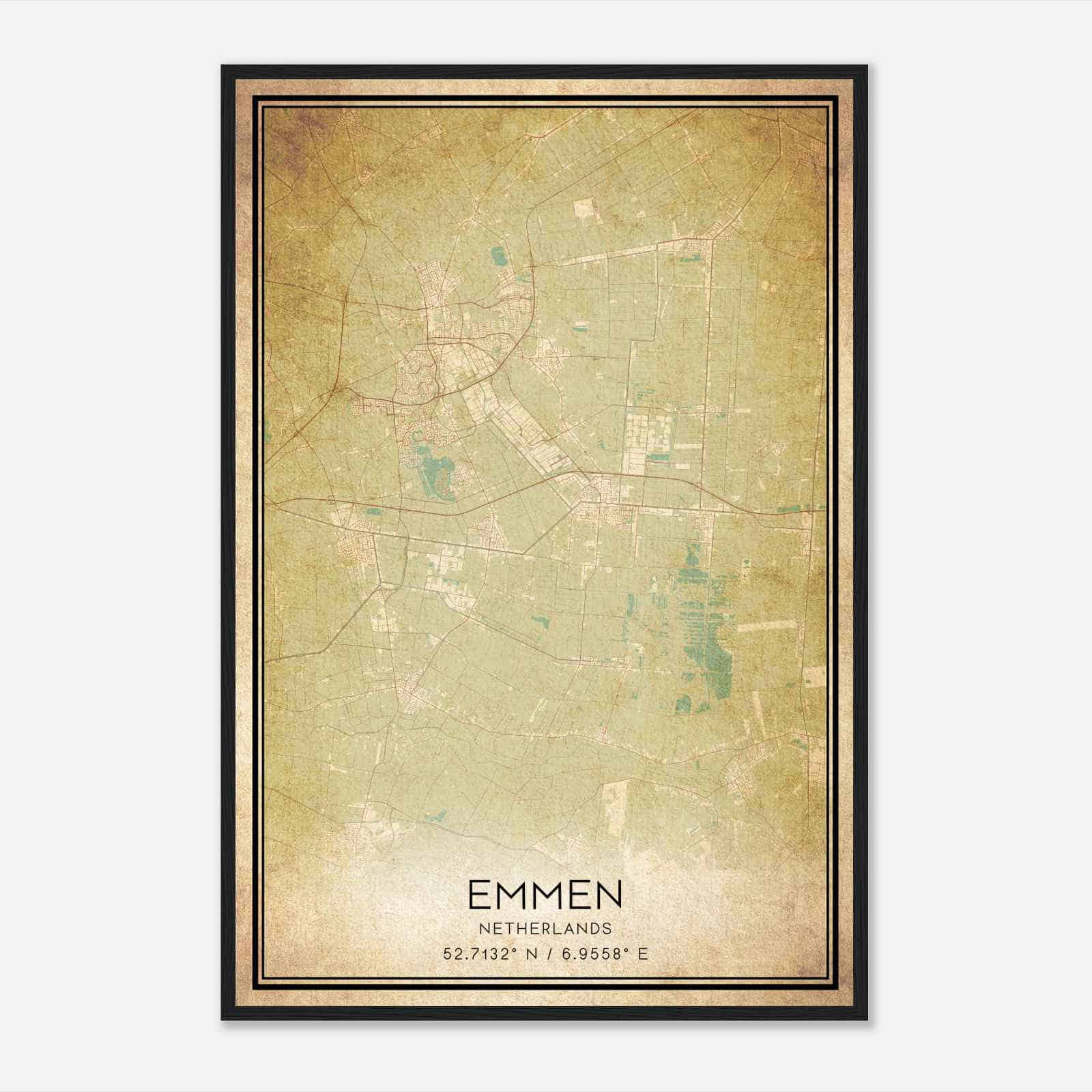 Vintage Emmen Netherlands Map Poster, Emmen City Road Wall Art Print - Custom Maps & Posters