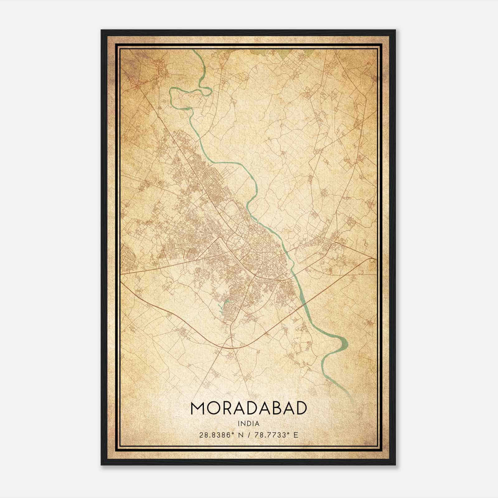 Vintage Moradabad India Map Poster, Moradabad City Road Wall Art Print ...