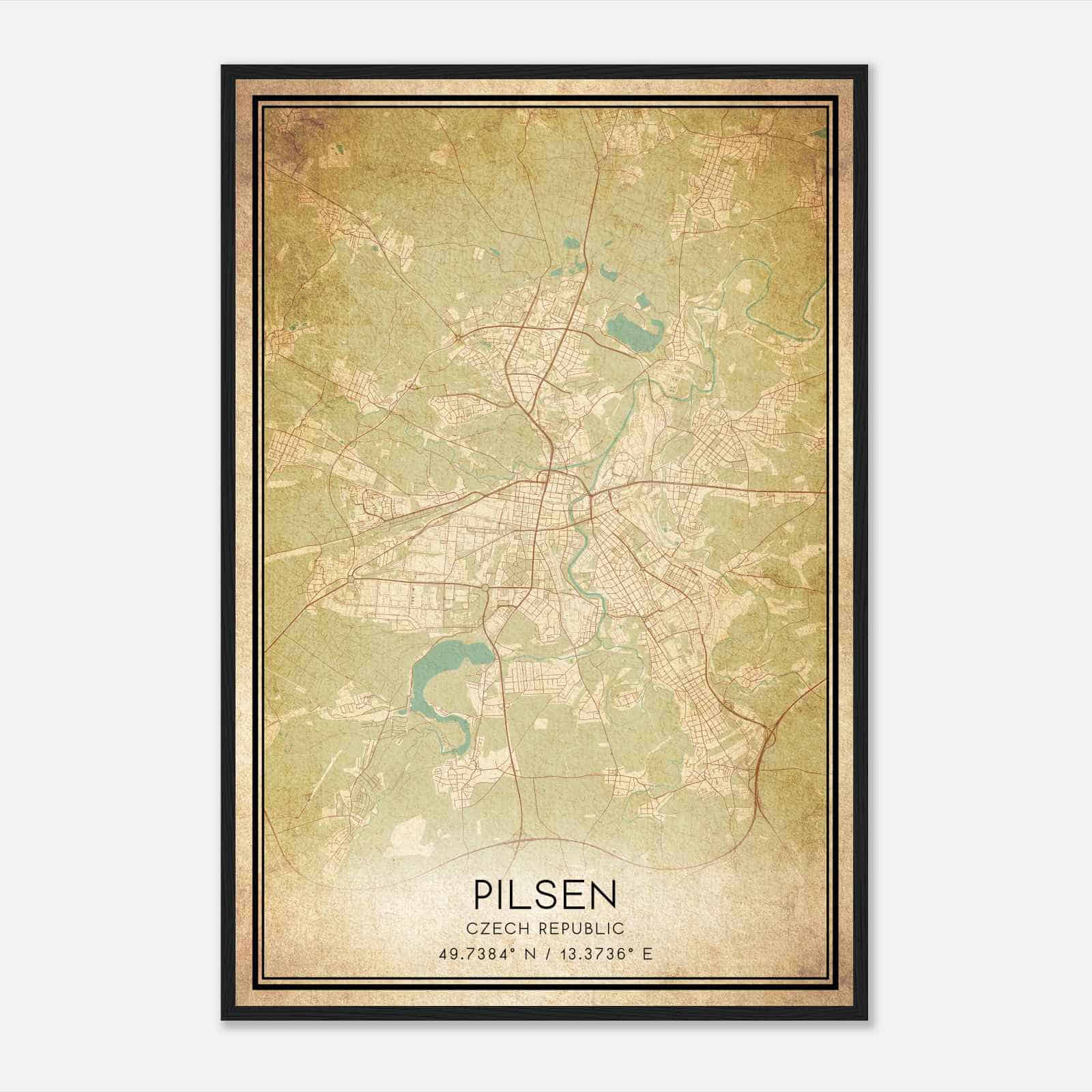 Vintage Pilsen Czech Republic Map Poster, Pilsen City Road Wall Art ...