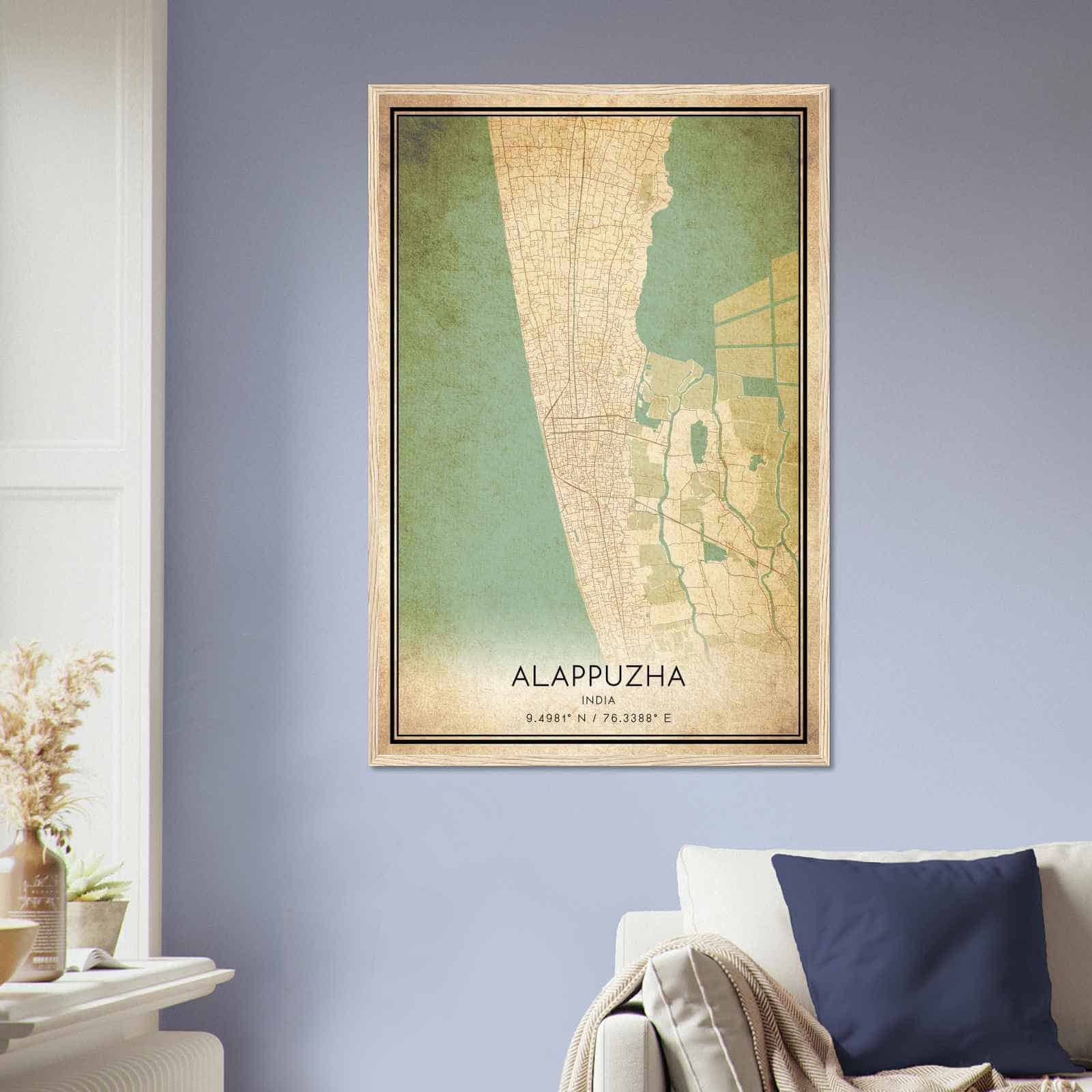 Vintage Alappuzha India Map Poster, Alappuzha City Road Wall Art Print ...