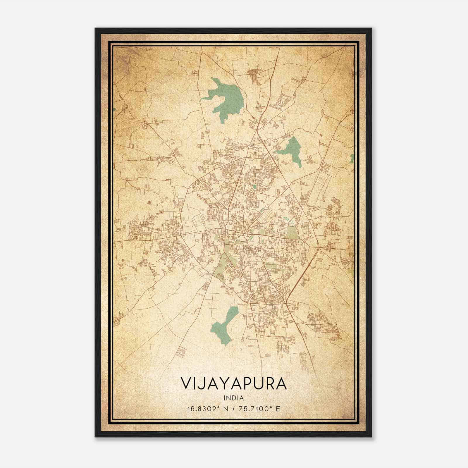 Vintage Vijayapura India Map Poster, Vijayapura City Road Wall Art ...