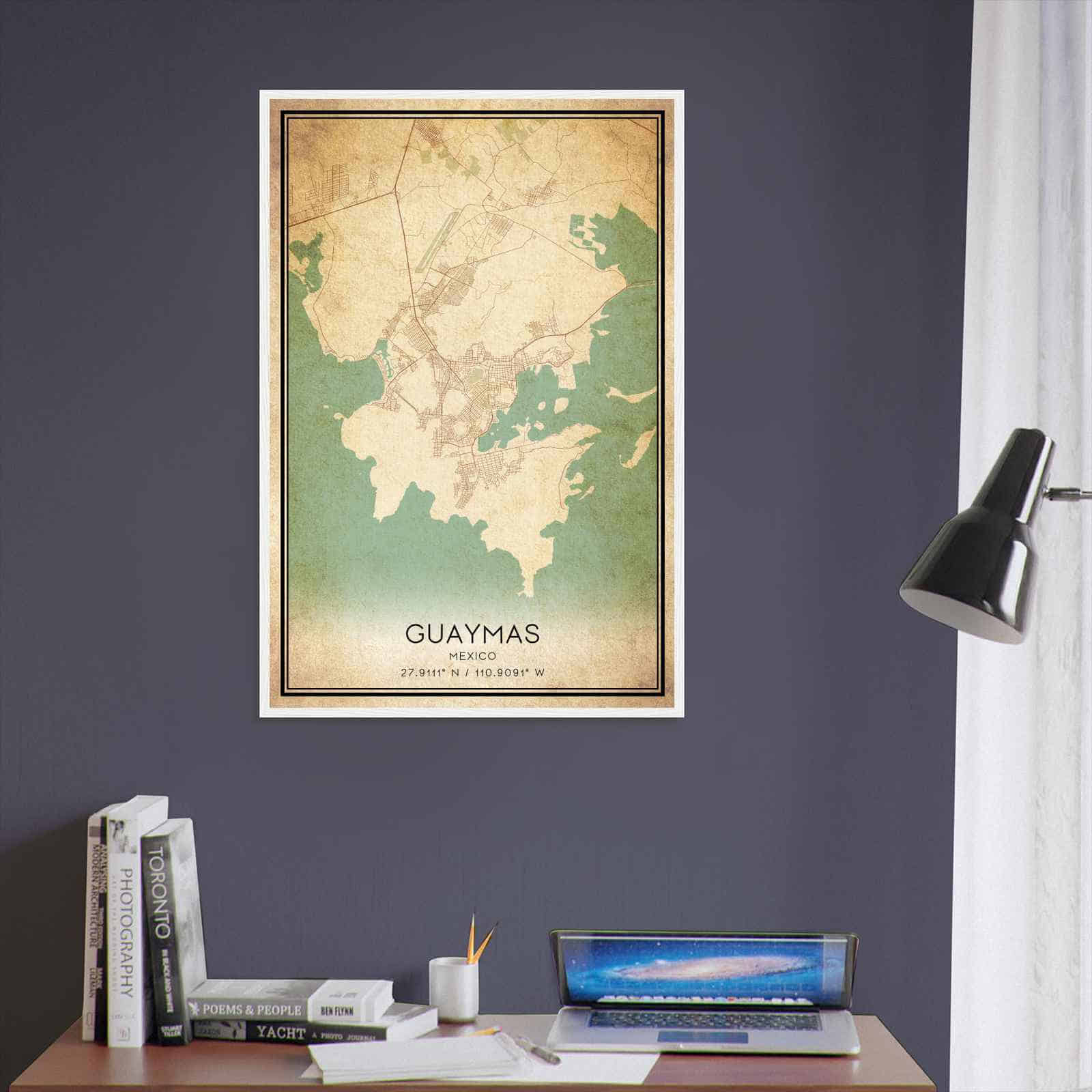 Vintage Guaymas Mexico Map Poster, Guaymas City Road Wall Art Print - Custom Maps & Posters