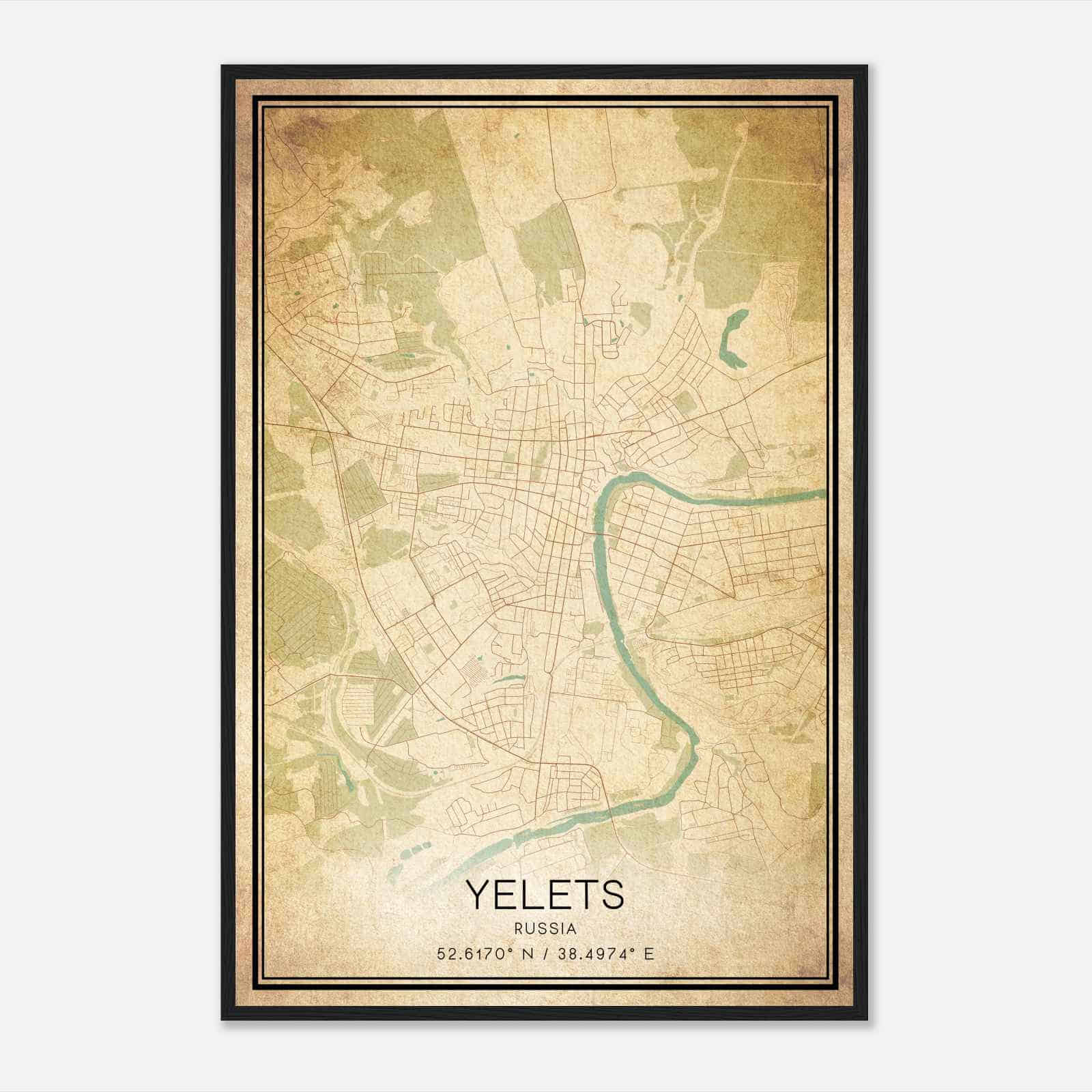 Vintage Yelets Russia Map Poster, Yelets City Road Wall Art Print ...
