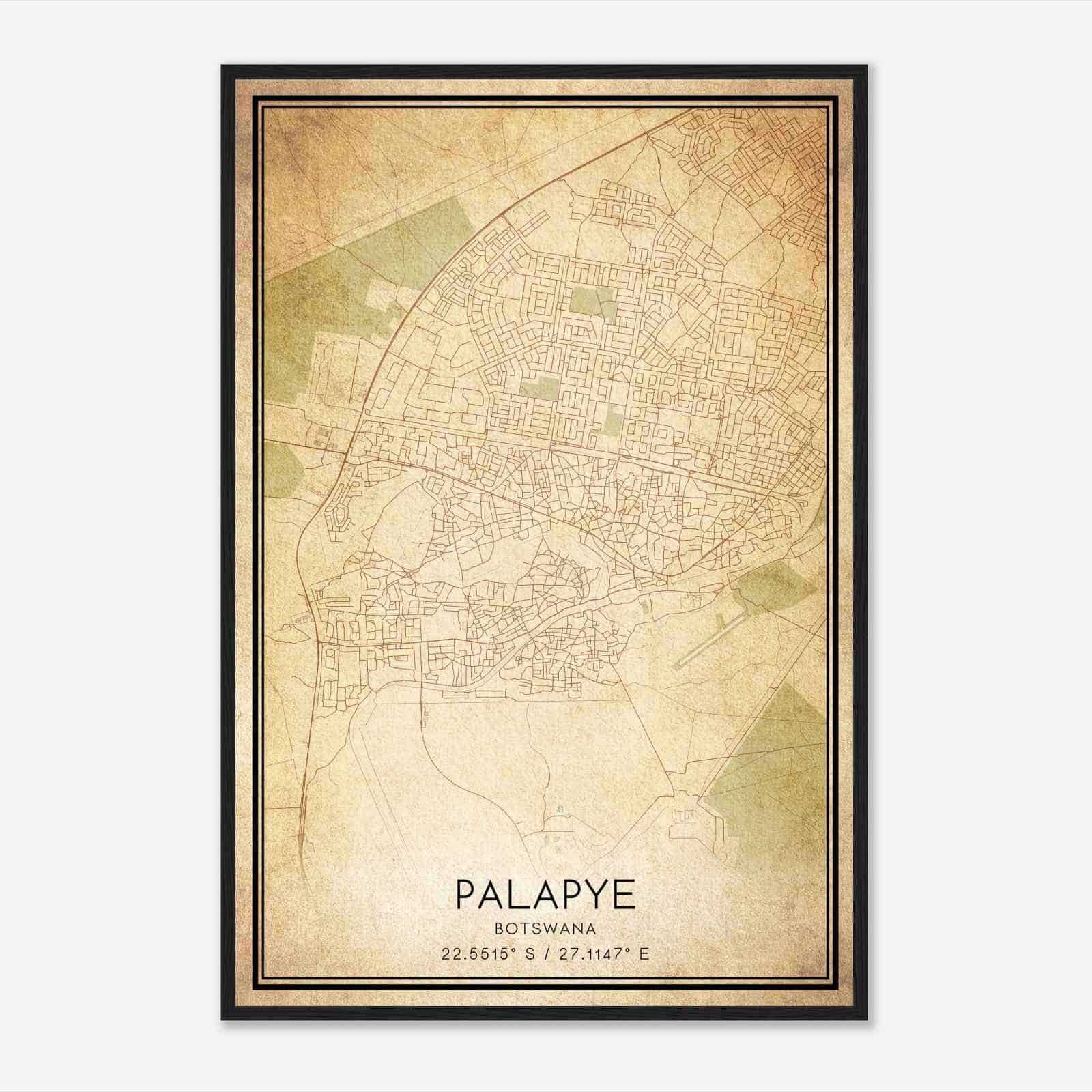 Vintage Palapye Botswana Map Poster, Palapye City Road Wall Art Print ...