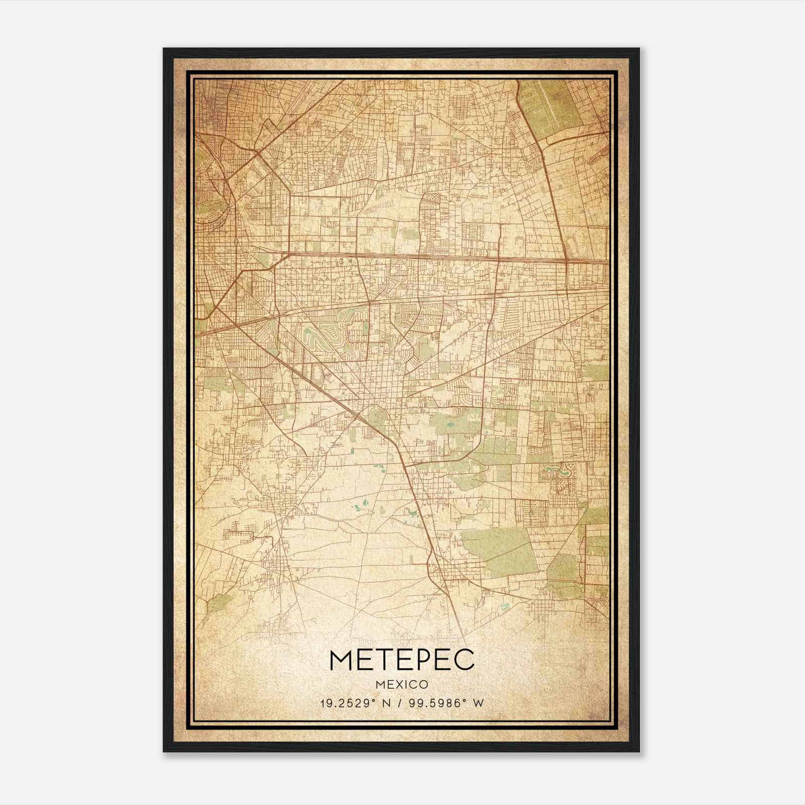 Vintage Metepec Mexico Map Poster, Metepec City Road Wall Art Print ...