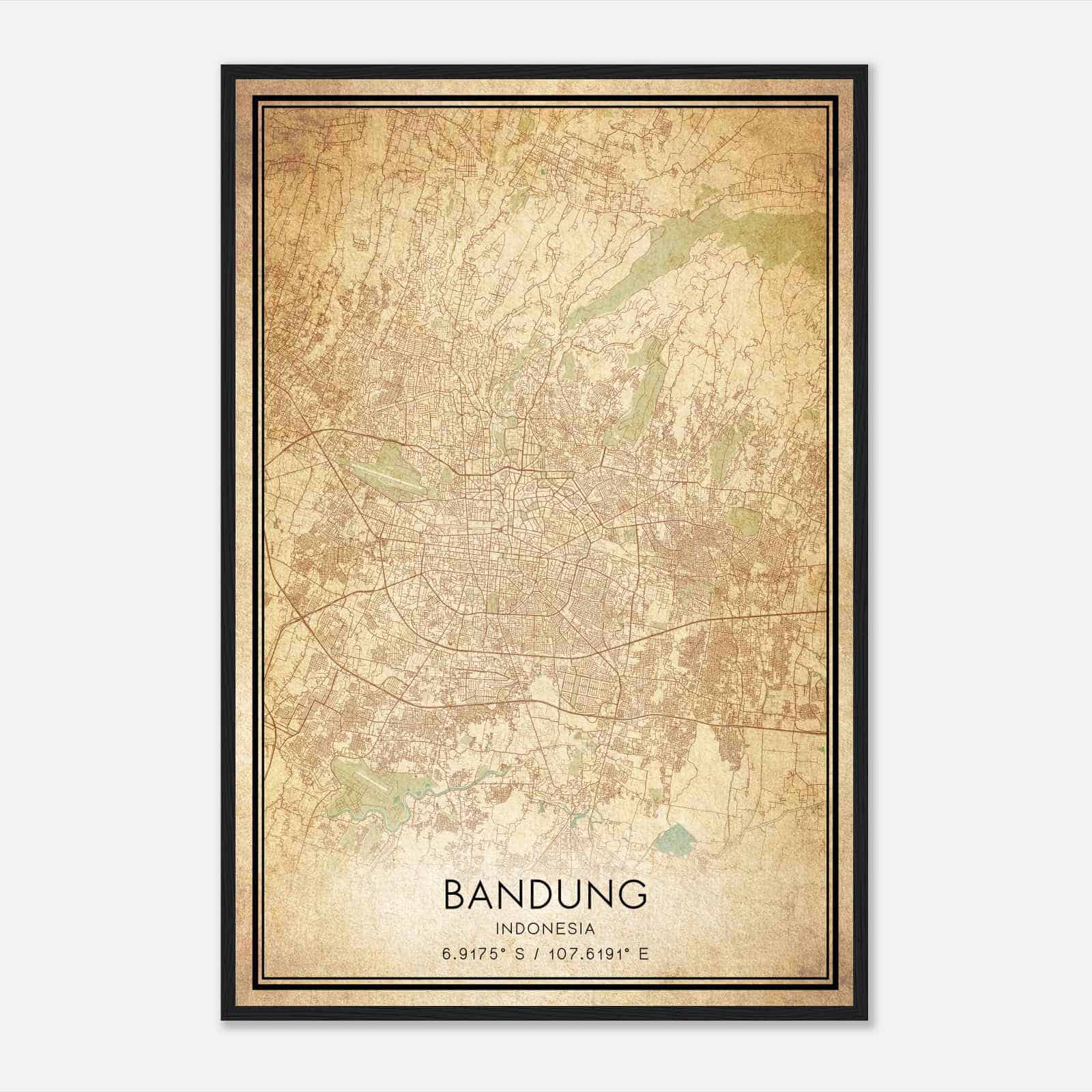 Vintage Bandung Indonesia Map Poster, Bandung City Road Wall Art Print ...