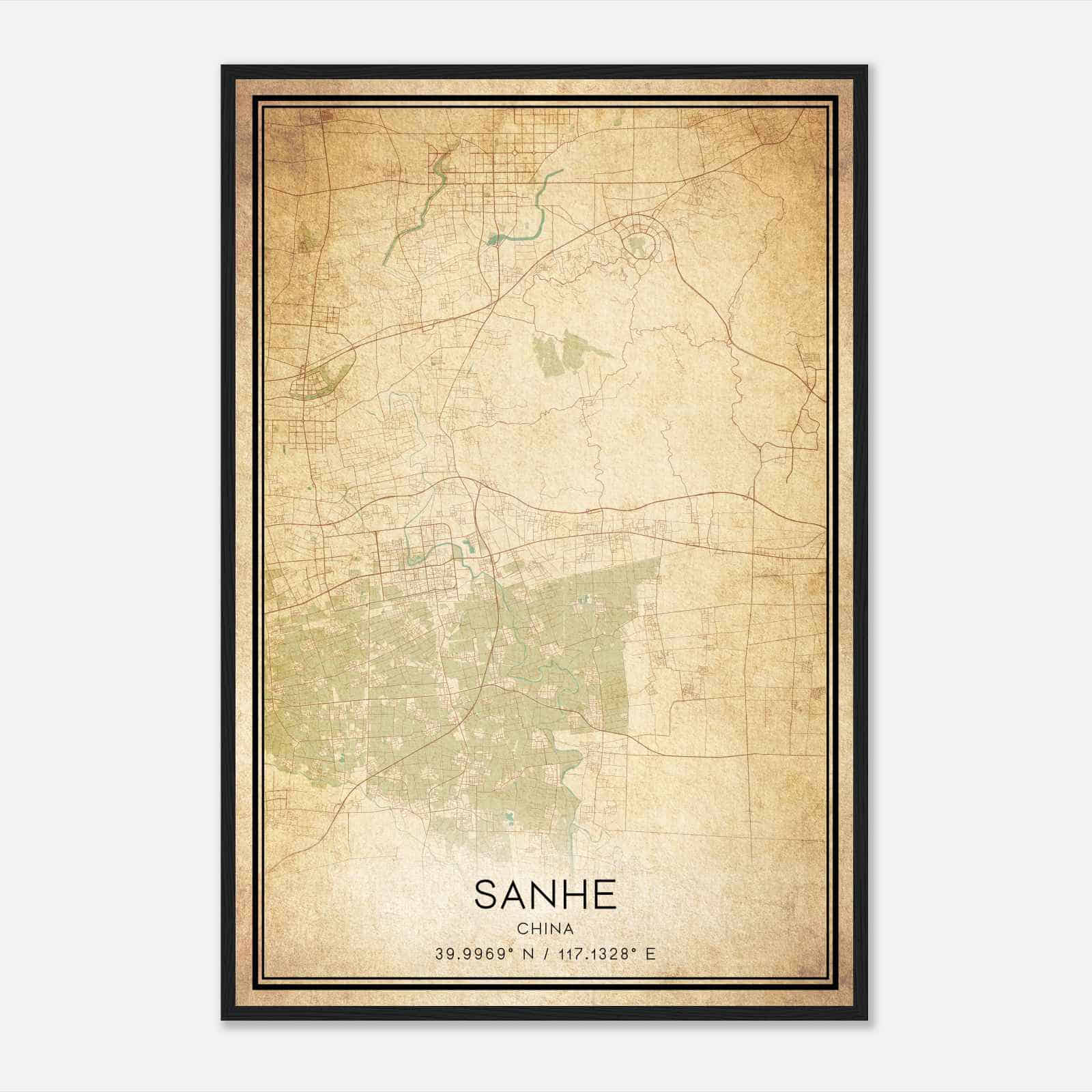 Vintage Sanhe China Map Poster, Sanhe City Road Wall Art Print - Custom ...