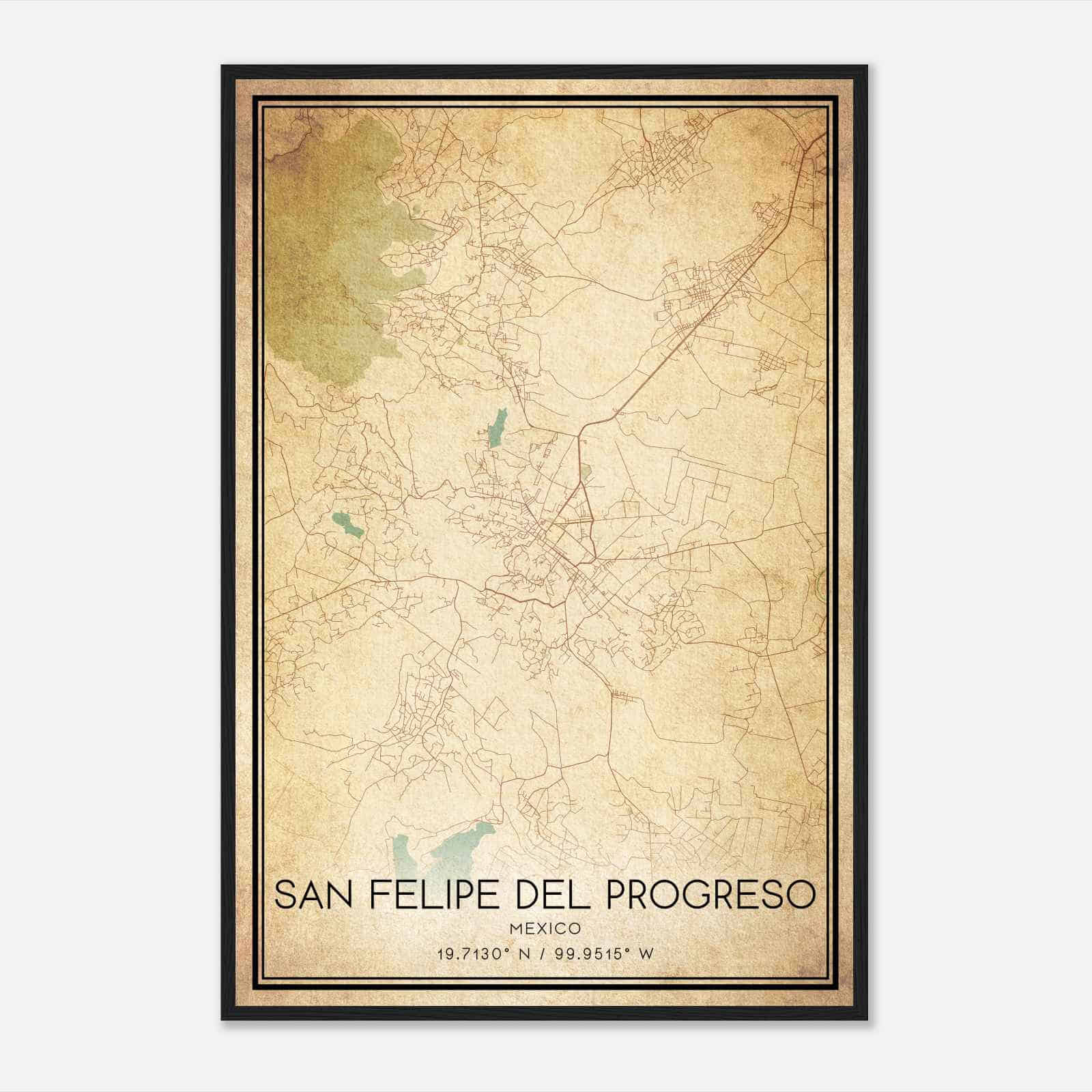 Vintage San Felipe del Progreso Mexico Map Poster, San Felipe del ...