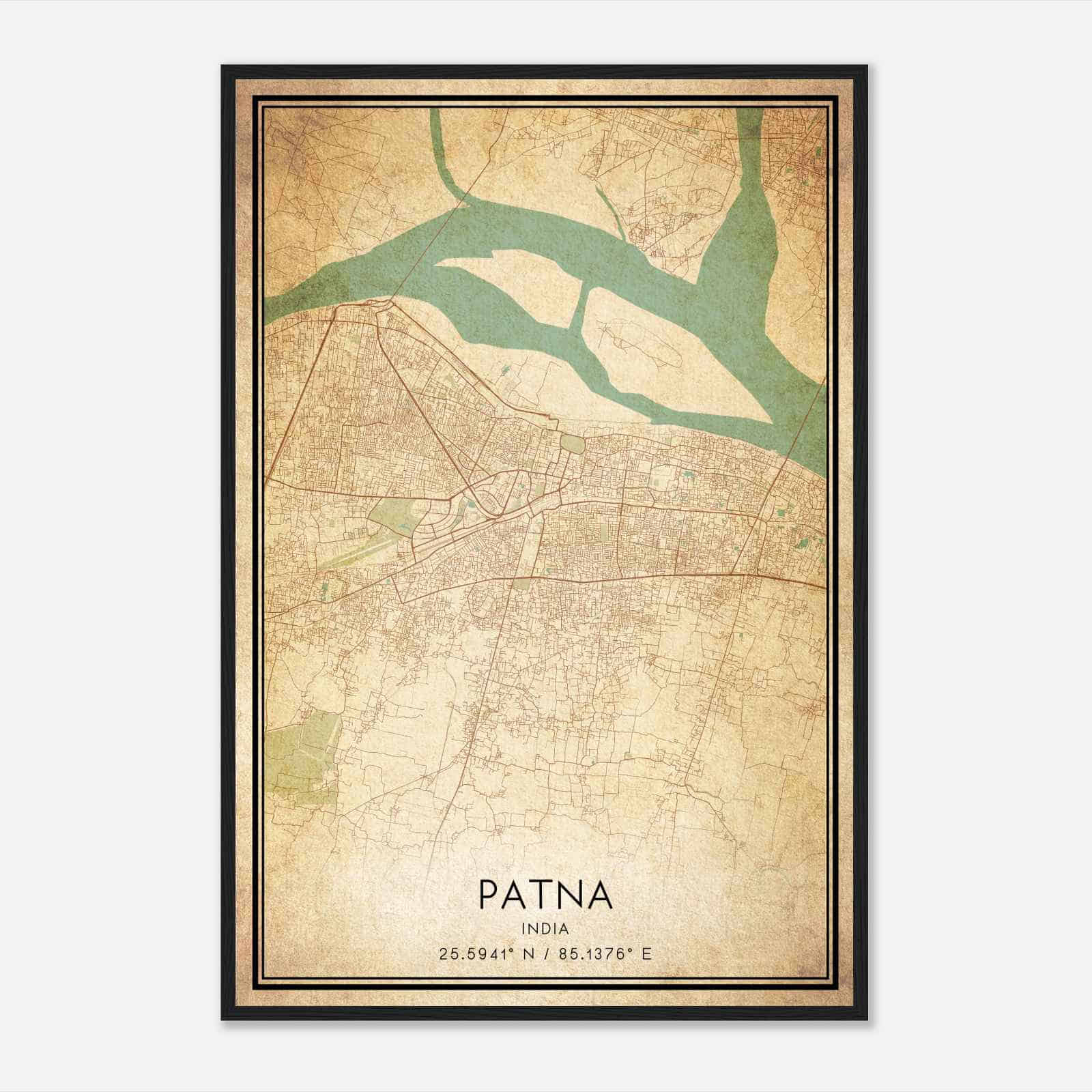 Vintage Patna India Map Poster, Patna City Road Wall Art Print - Custom Maps & Posters