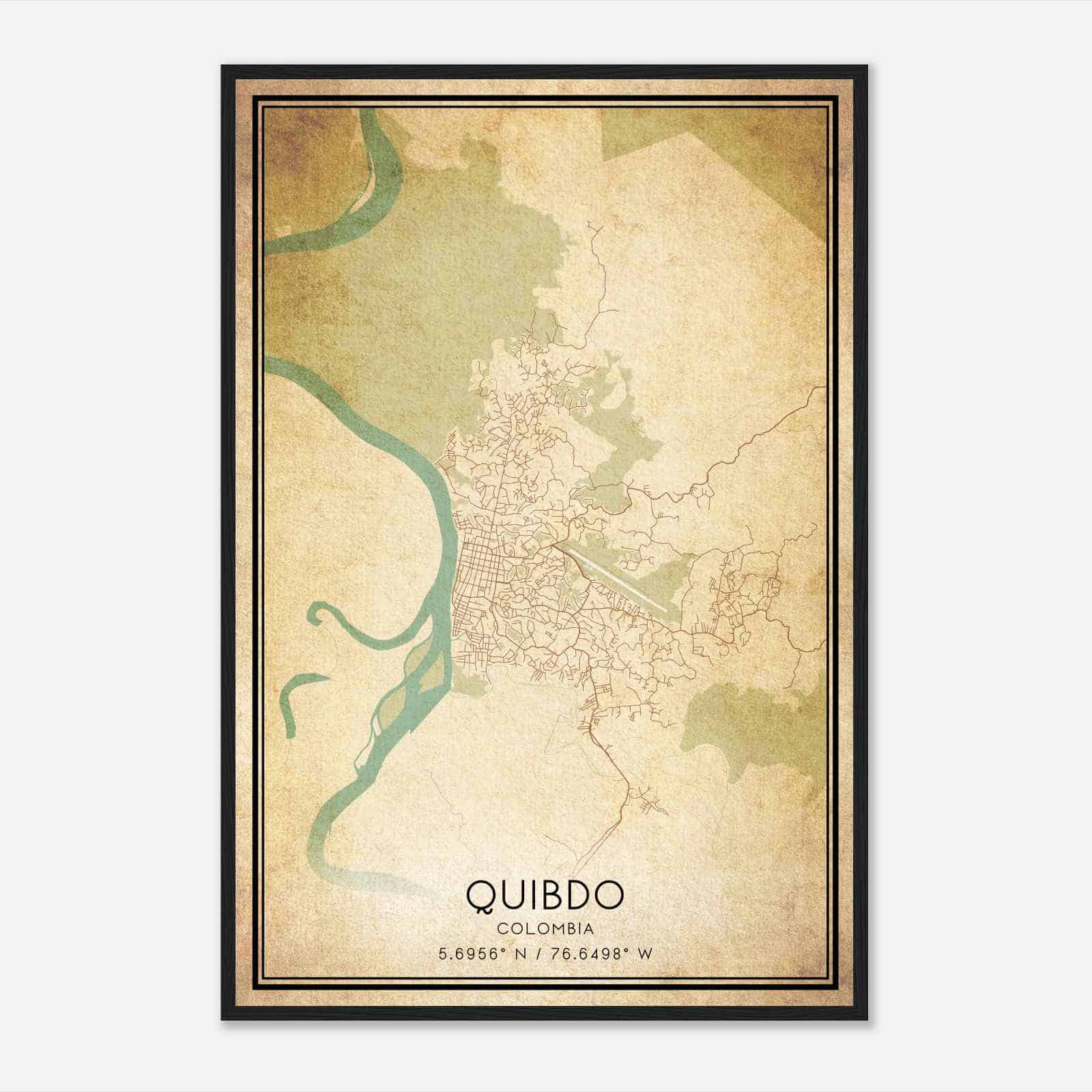 Vintage Quibdo Colombia Map Poster, Quibdo City Road Wall Art Print ...