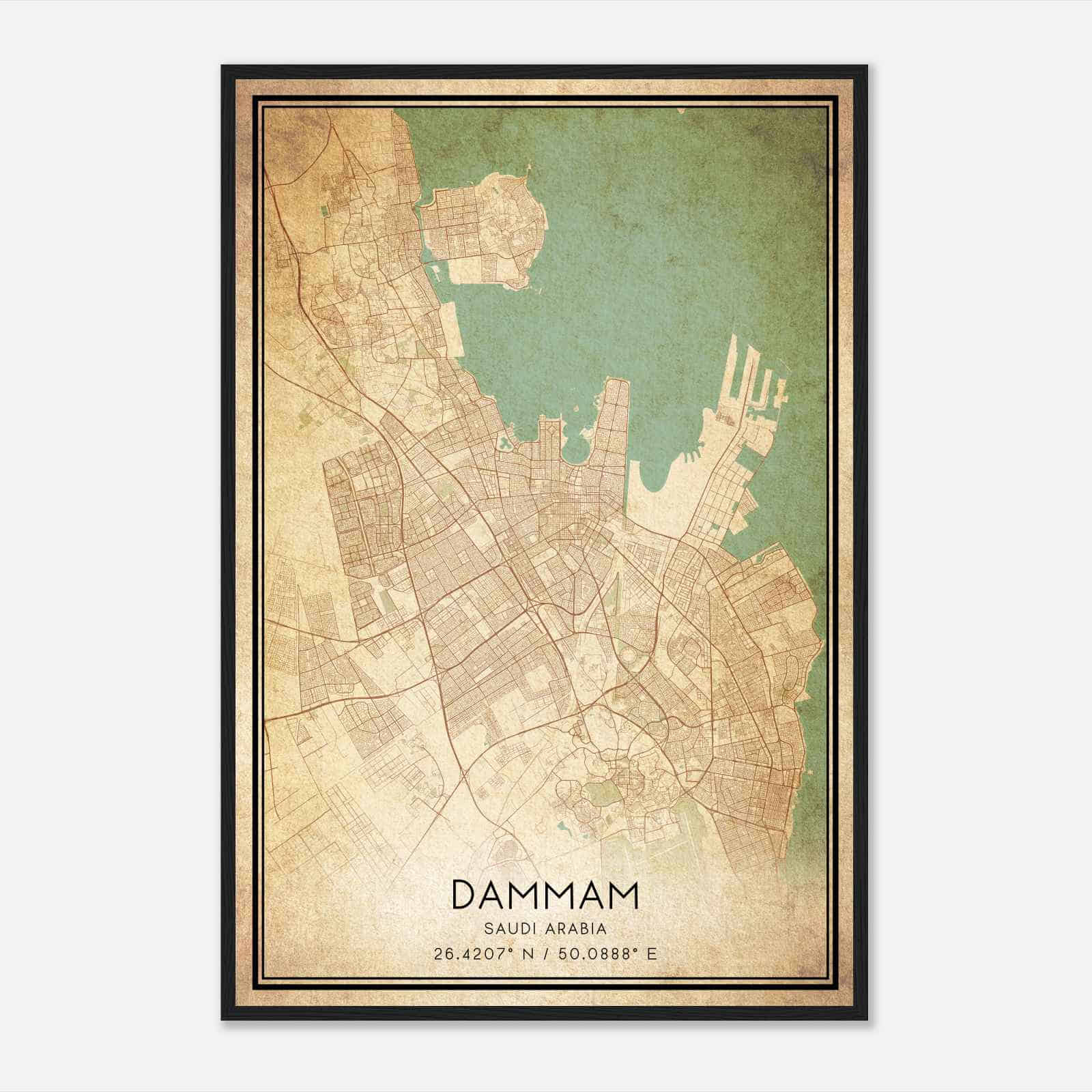Vintage Dammam Saudi Arabia Map Poster, Dammam City Road Wall Art Print ...