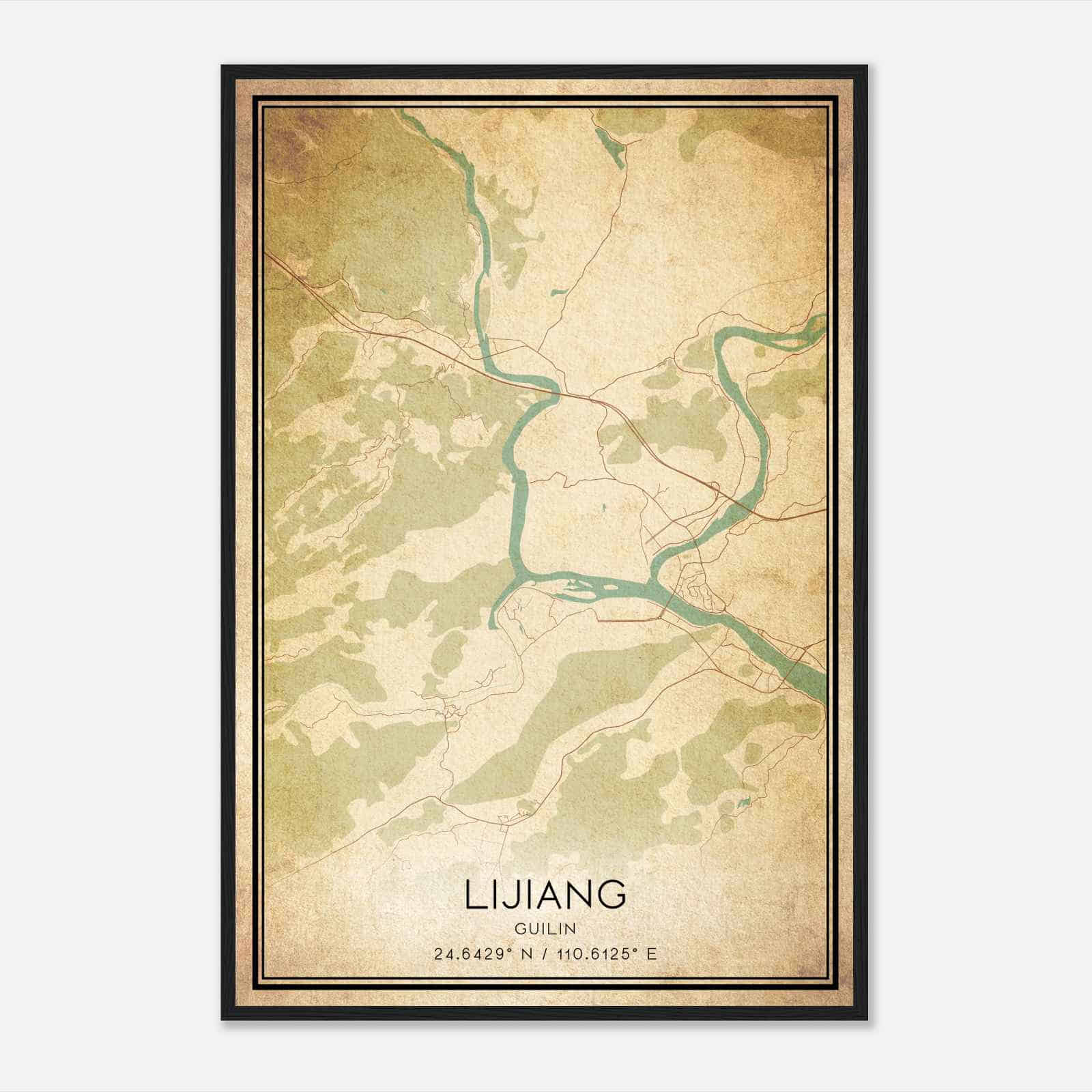 Vintage Lijiang Guilin Map Poster, Lijiang City Road Wall Art Print ...