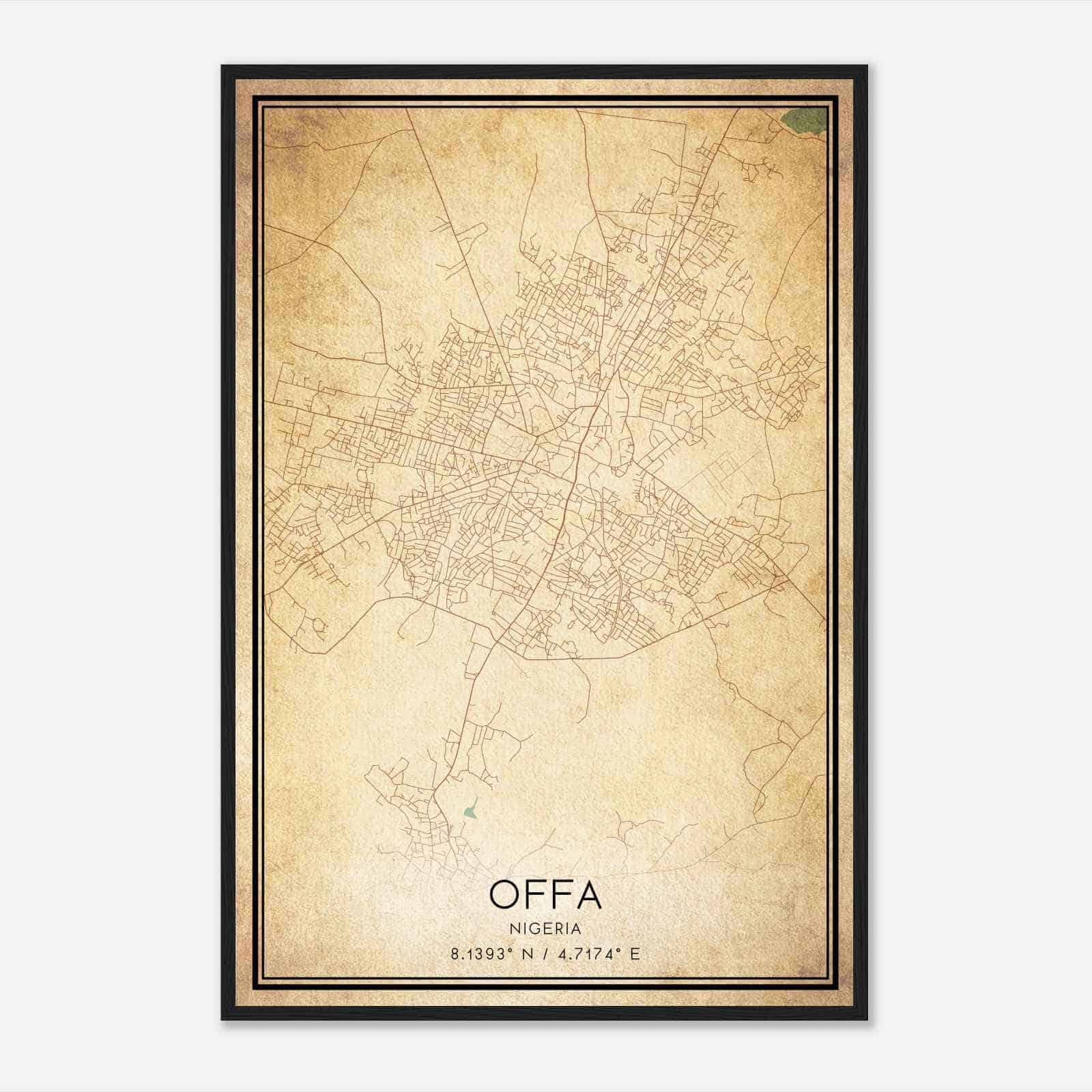 Vintage Offa Nigeria Map Poster, Offa City Road Wall Art Print - Custom ...