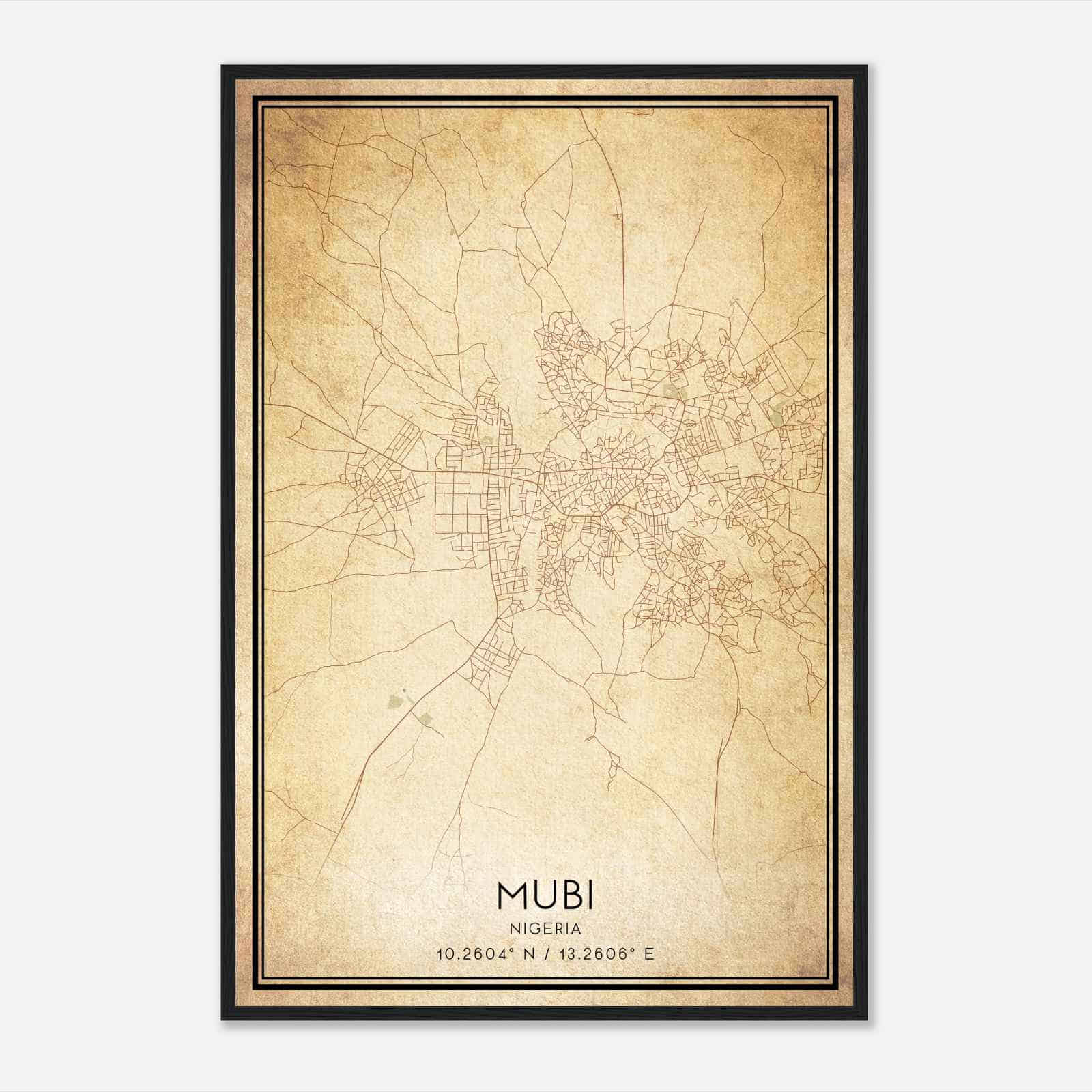 Vintage Mubi Nigeria Map Poster, Mubi City Road Wall Art Print - Custom ...