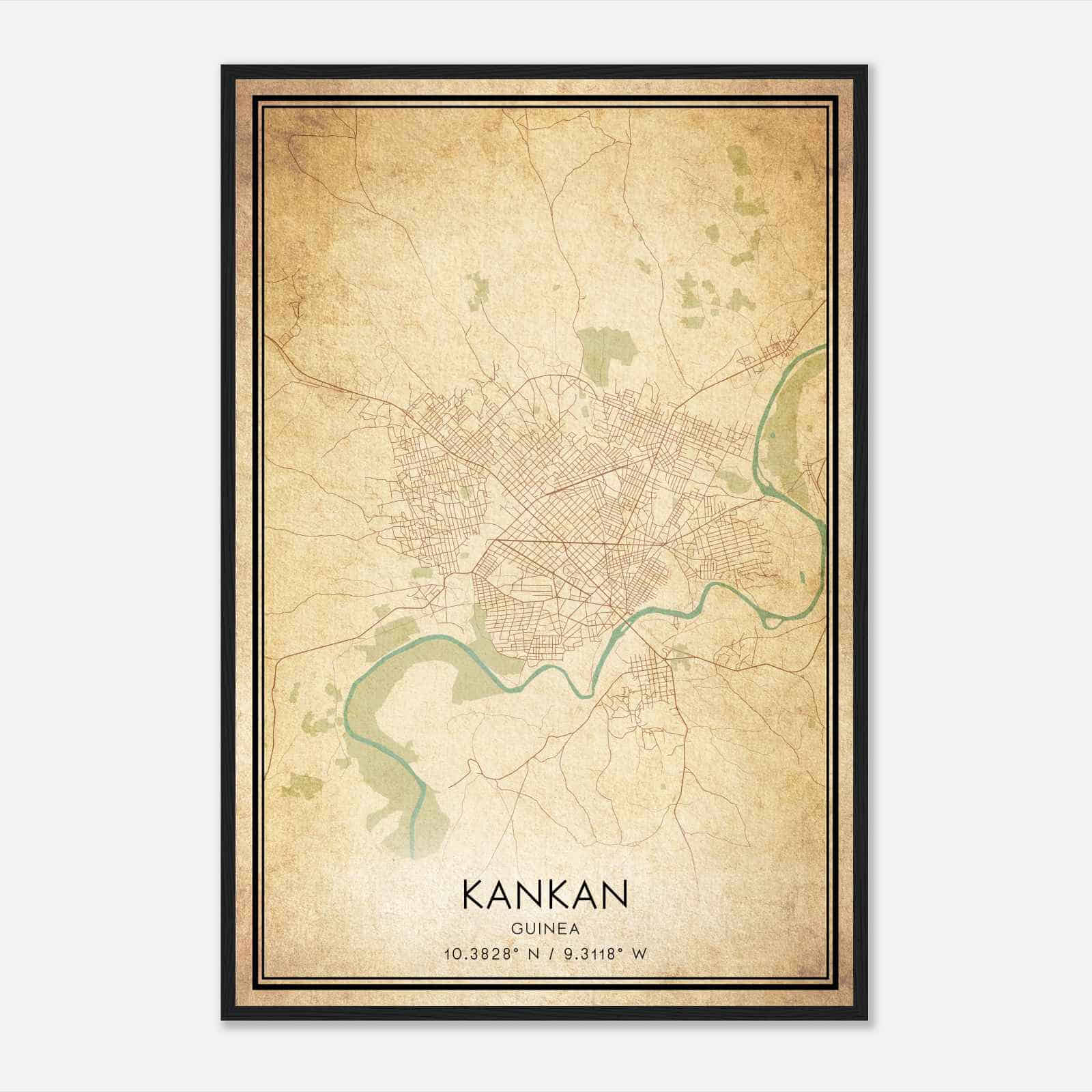 Vintage Kankan Guinea Map Poster, Kankan City Road Wall Art Print ...