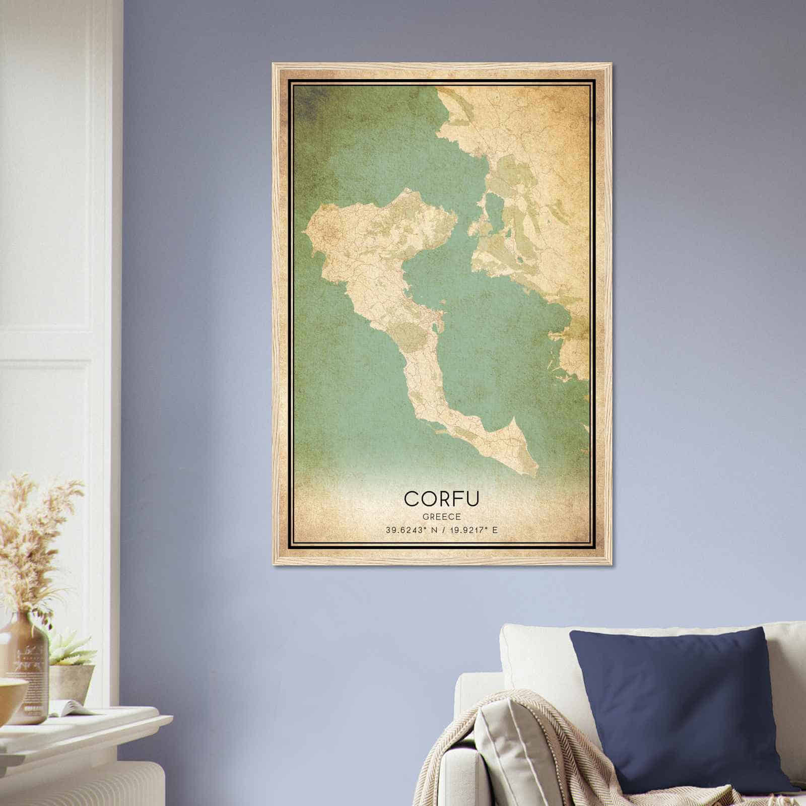 Vintage Corfu Greece Map Poster, Corfu City Road Wall Art Print ...