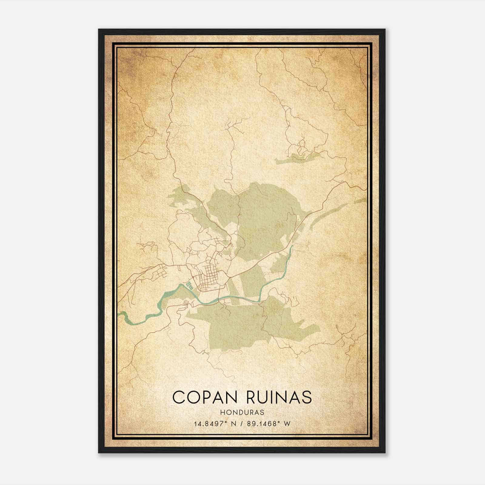 Vintage Copan Ruinas Honduras Map Poster, Copan Ruinas City Road Wall ...