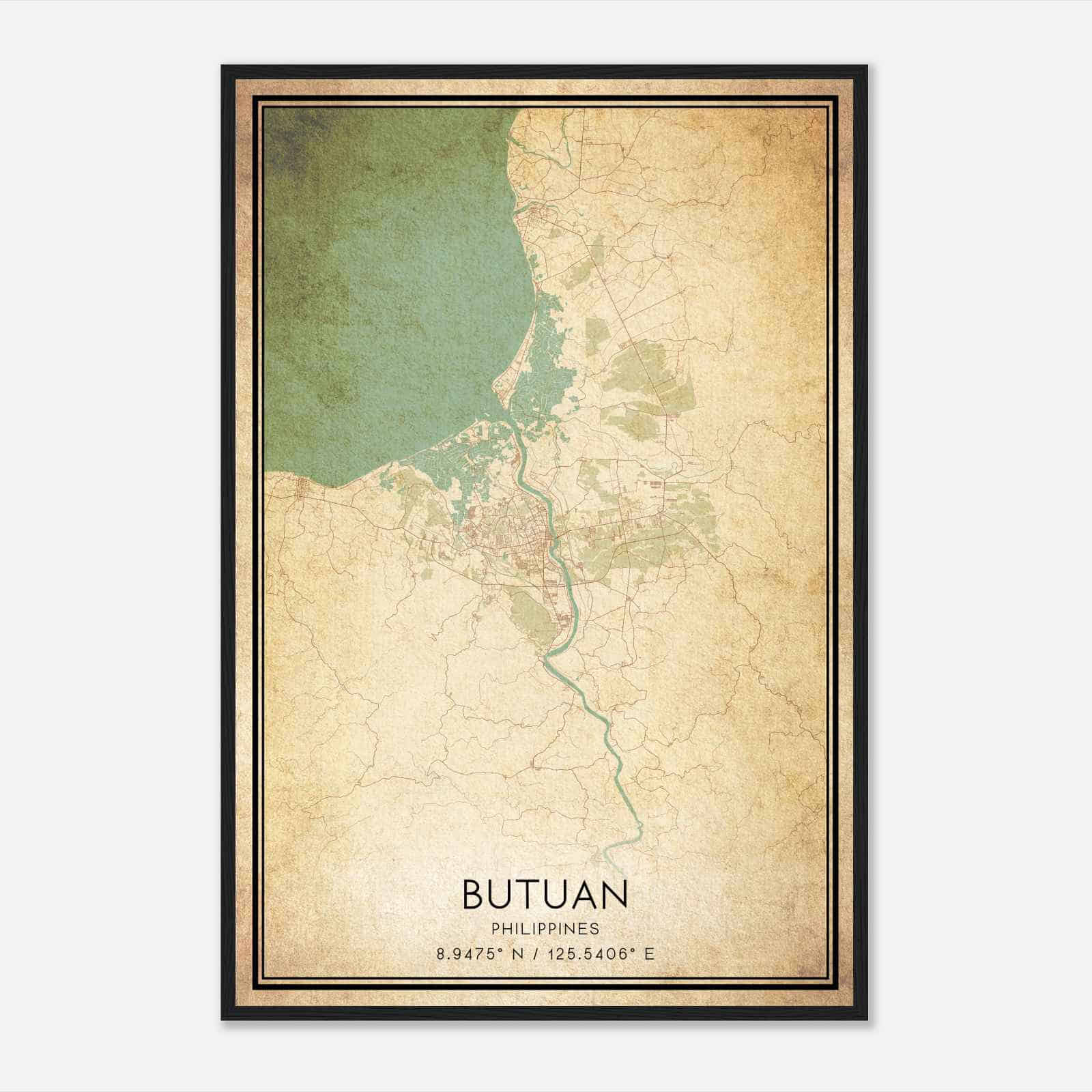 Vintage Butuan Philippines Map Poster, Butuan City Road Wall Art Print ...
