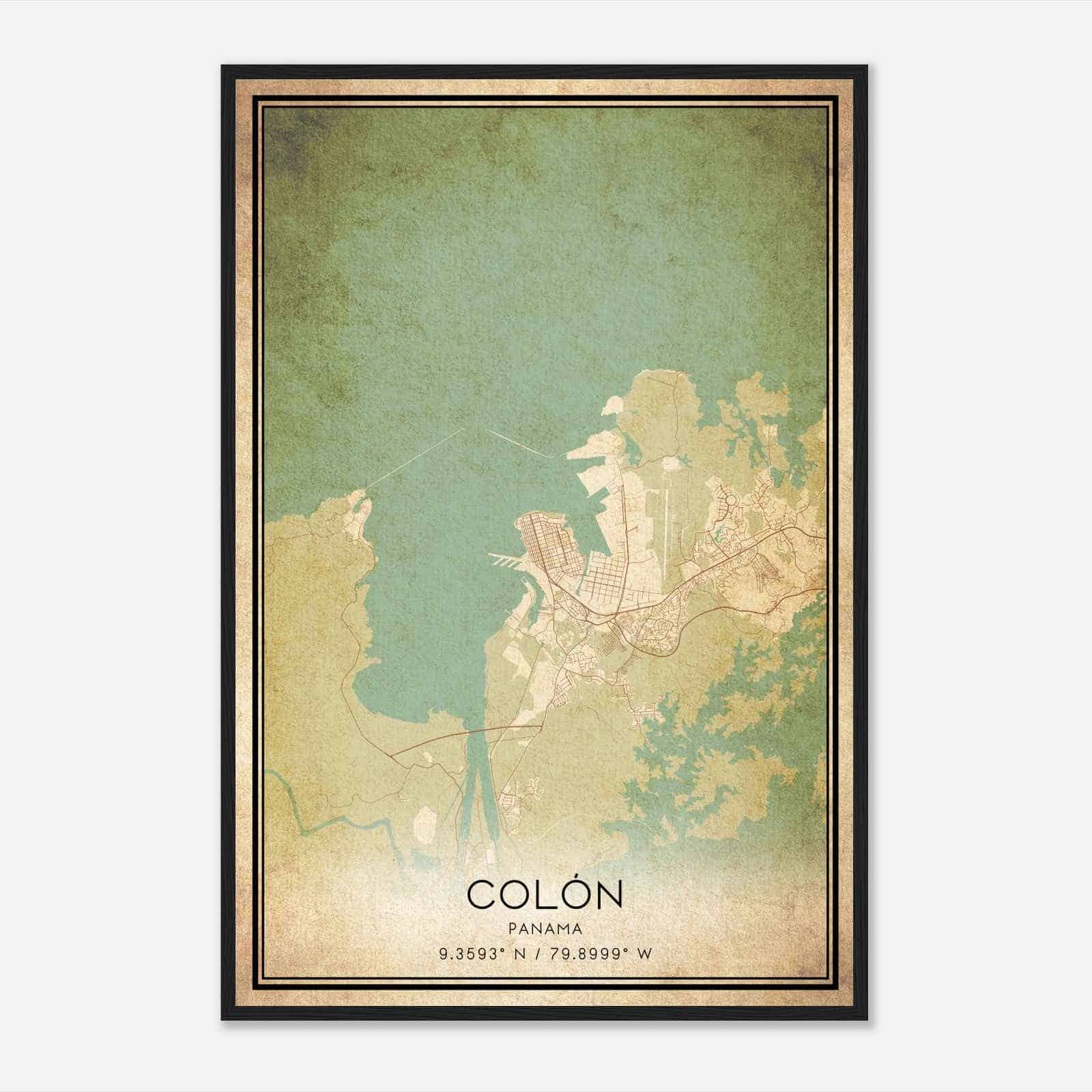 Vintage Colon Panama Map Poster, Colon City Road Wall Art Print ...