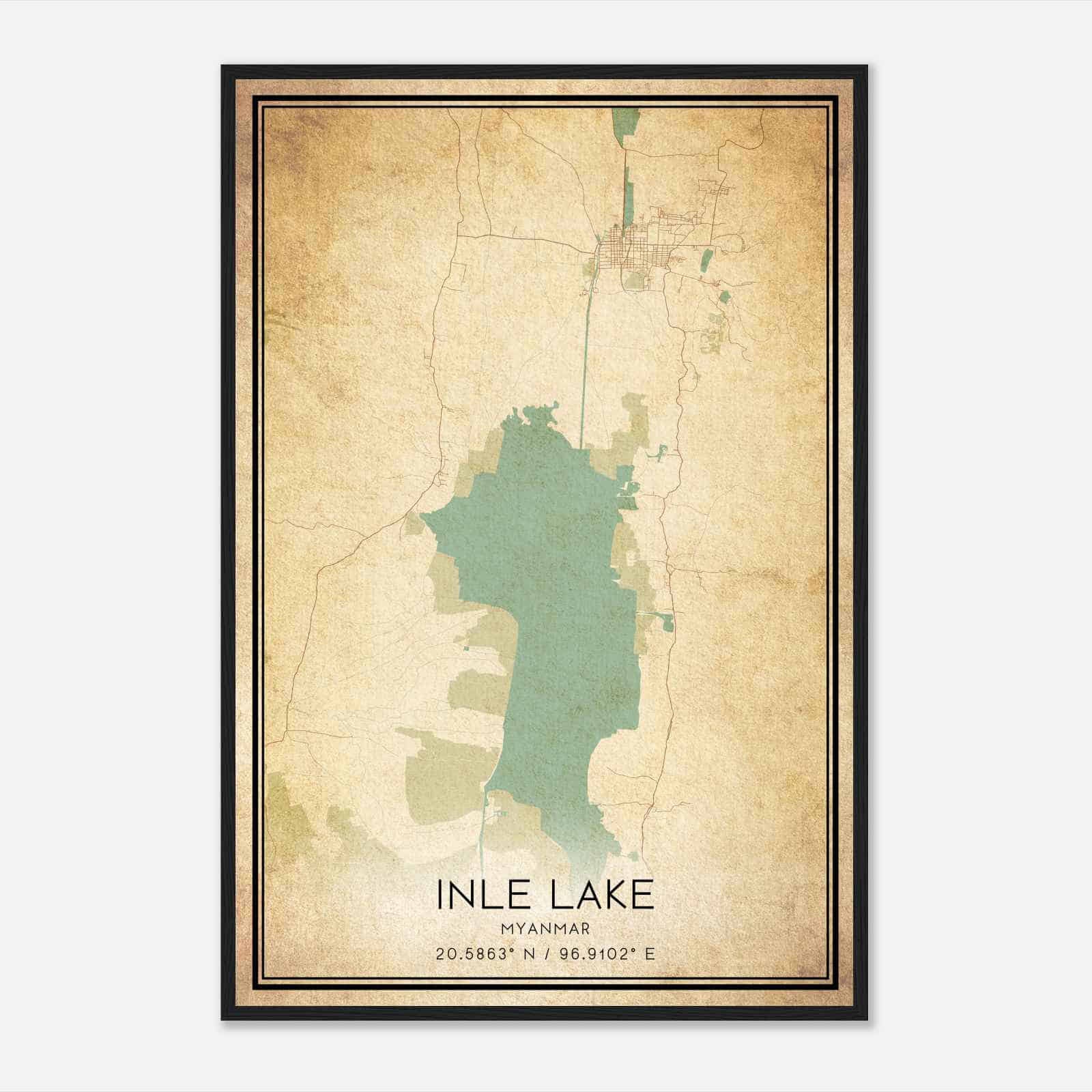 Vintage Inle Lake Myanmar Map Poster, Inle Lake City Road Wall Art ...