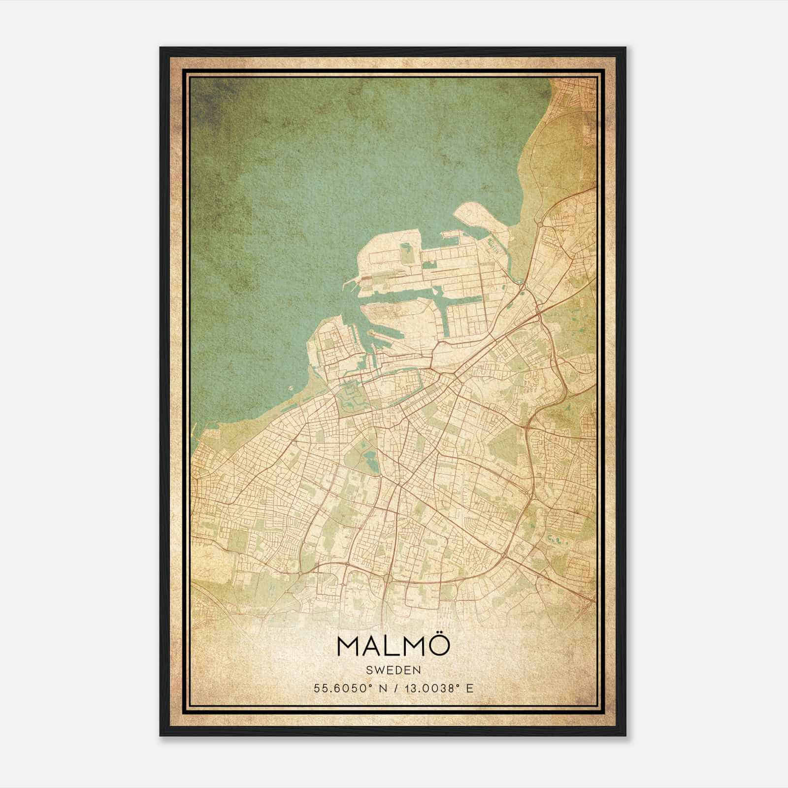 Vintage Malmo Sweden Map Poster, Malmo City Road Wall Art Print ...