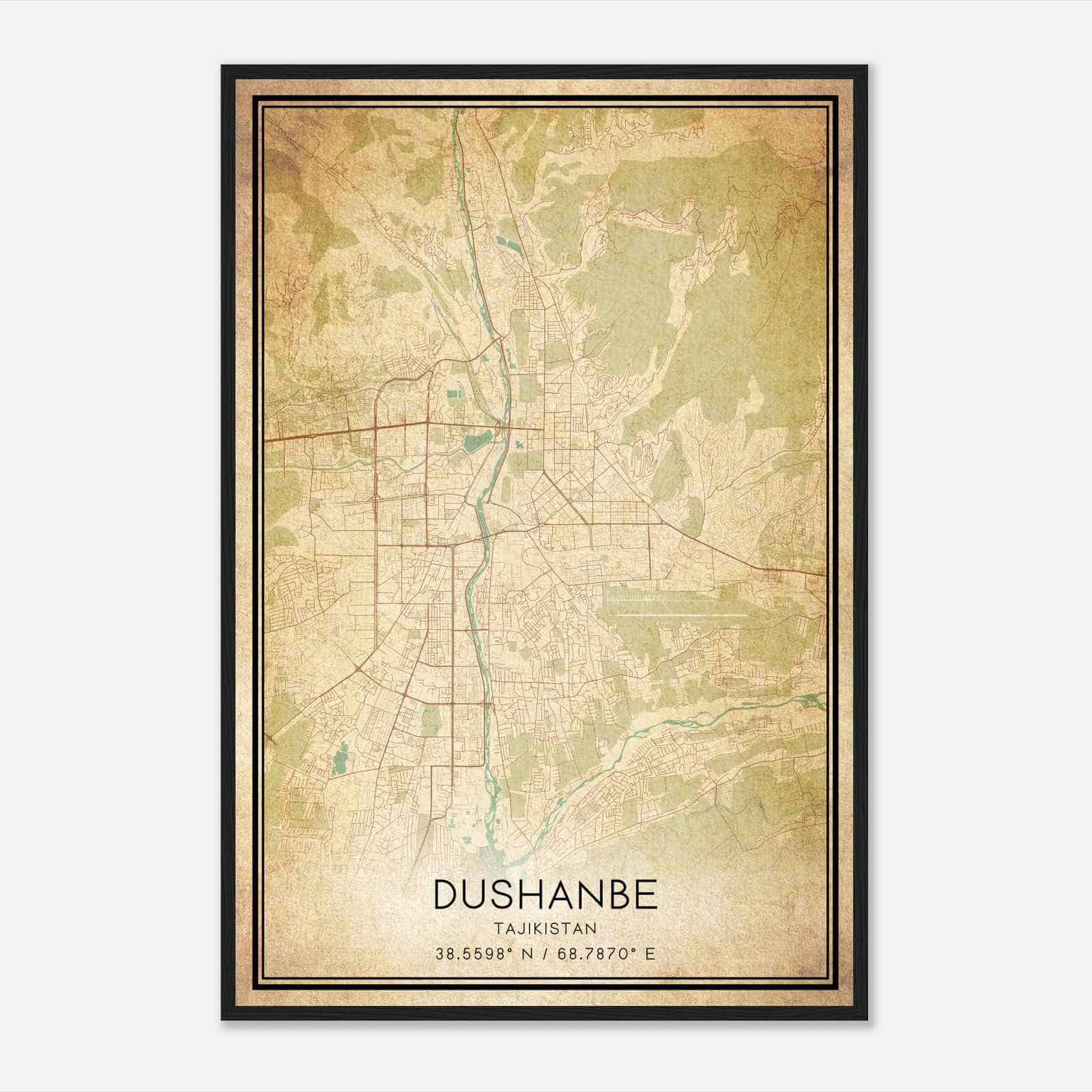 Vintage Dushanbe Tajikistan Map Poster, Dushanbe City Road Wall Art ...