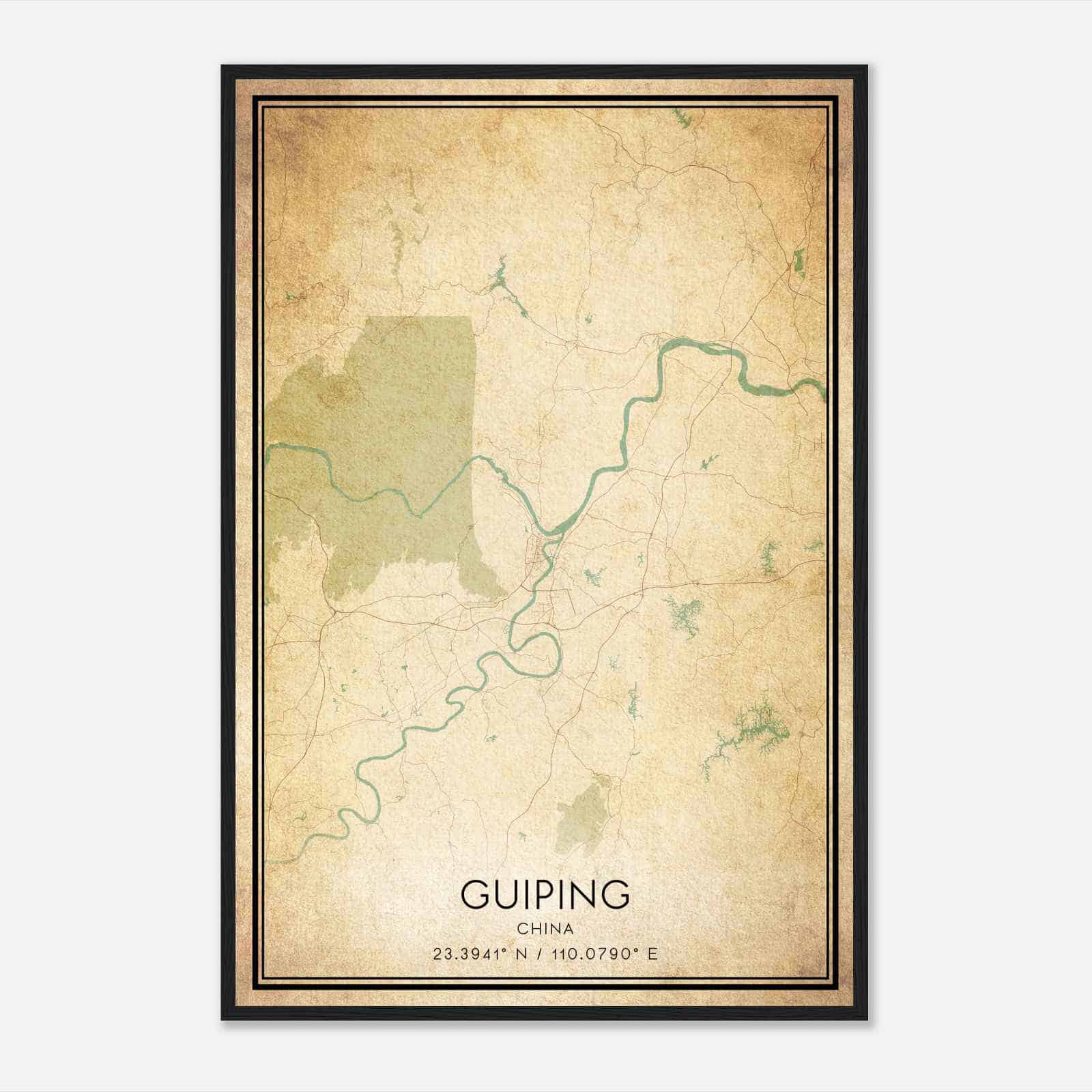 Vintage Guiping China Map Poster, Guiping City Road Wall Art Print ...