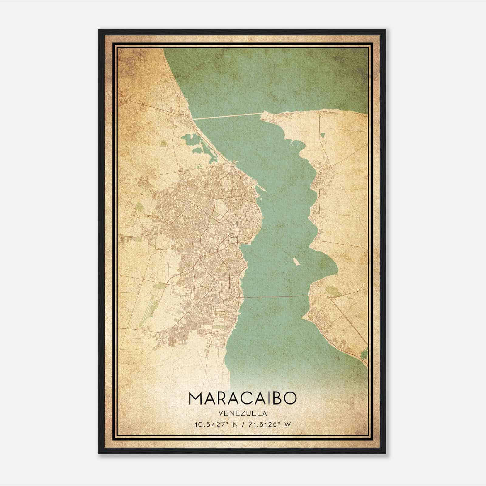 Vintage Maracaibo Venezuela Map Poster, Maracaibo City Road Wall Art ...