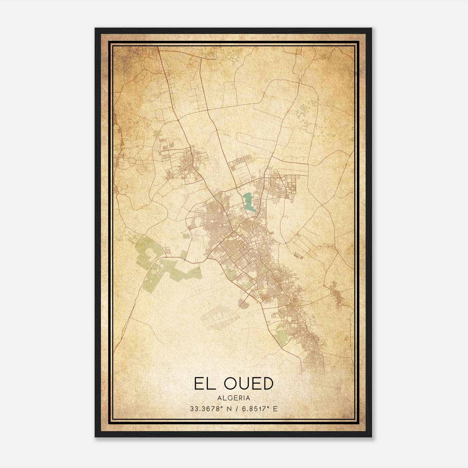 Vintage El Oued Algeria Map Poster, El Oued City Road Wall Art Print ...
