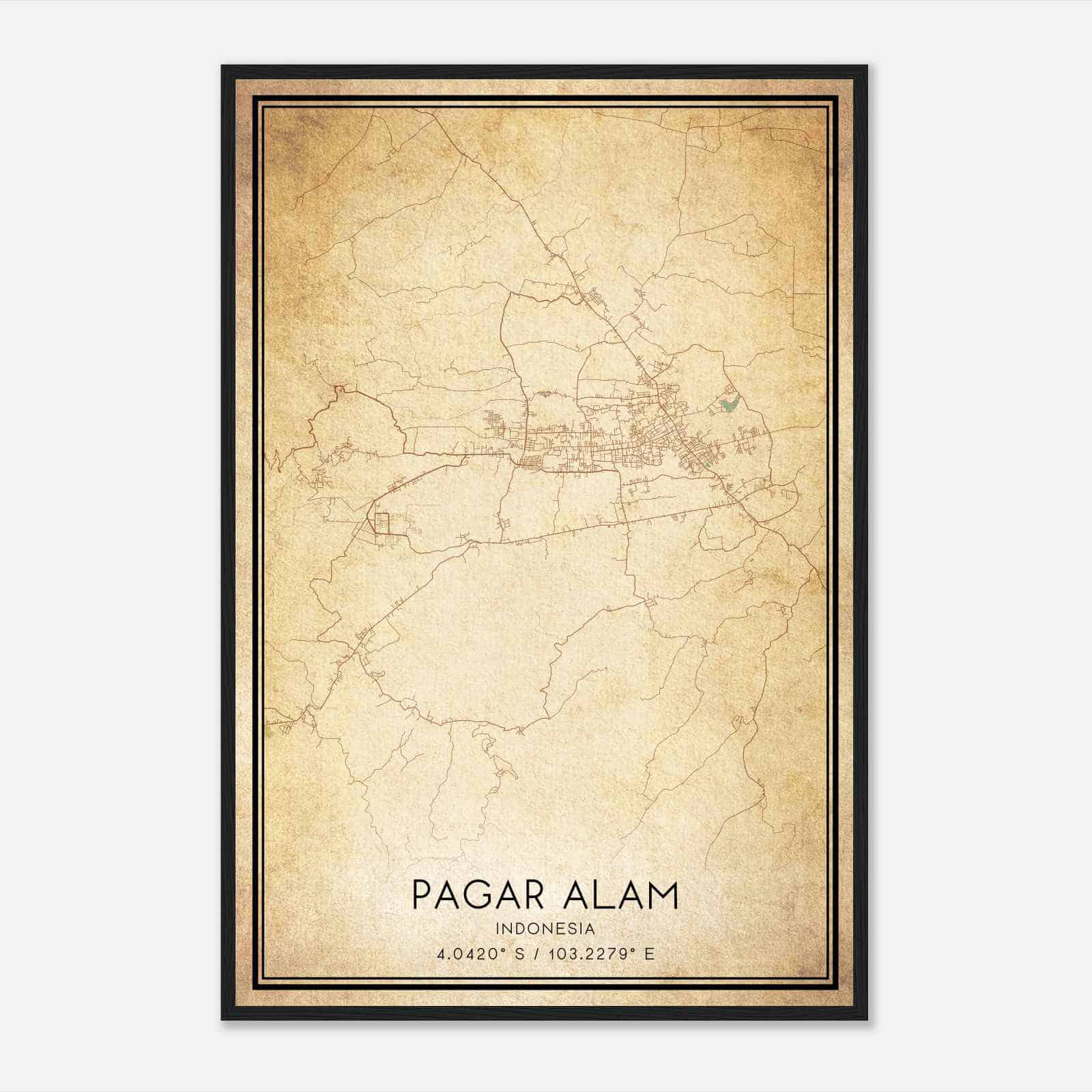 Vintage Pagar Alam Indonesia Map Poster, Pagar Alam City Road Wall Art ...