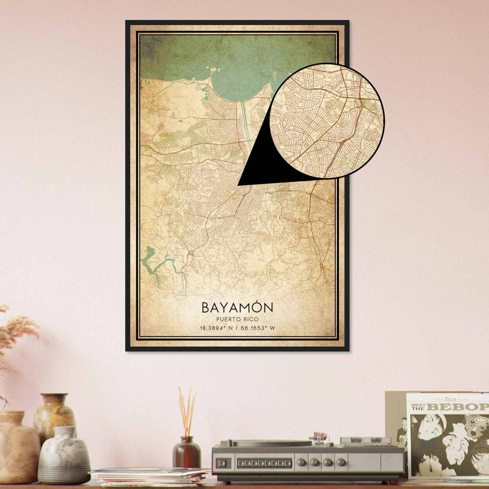 Vintage Bayamon Puerto Rico Map Poster, Bayamon City Road Wall Art ...