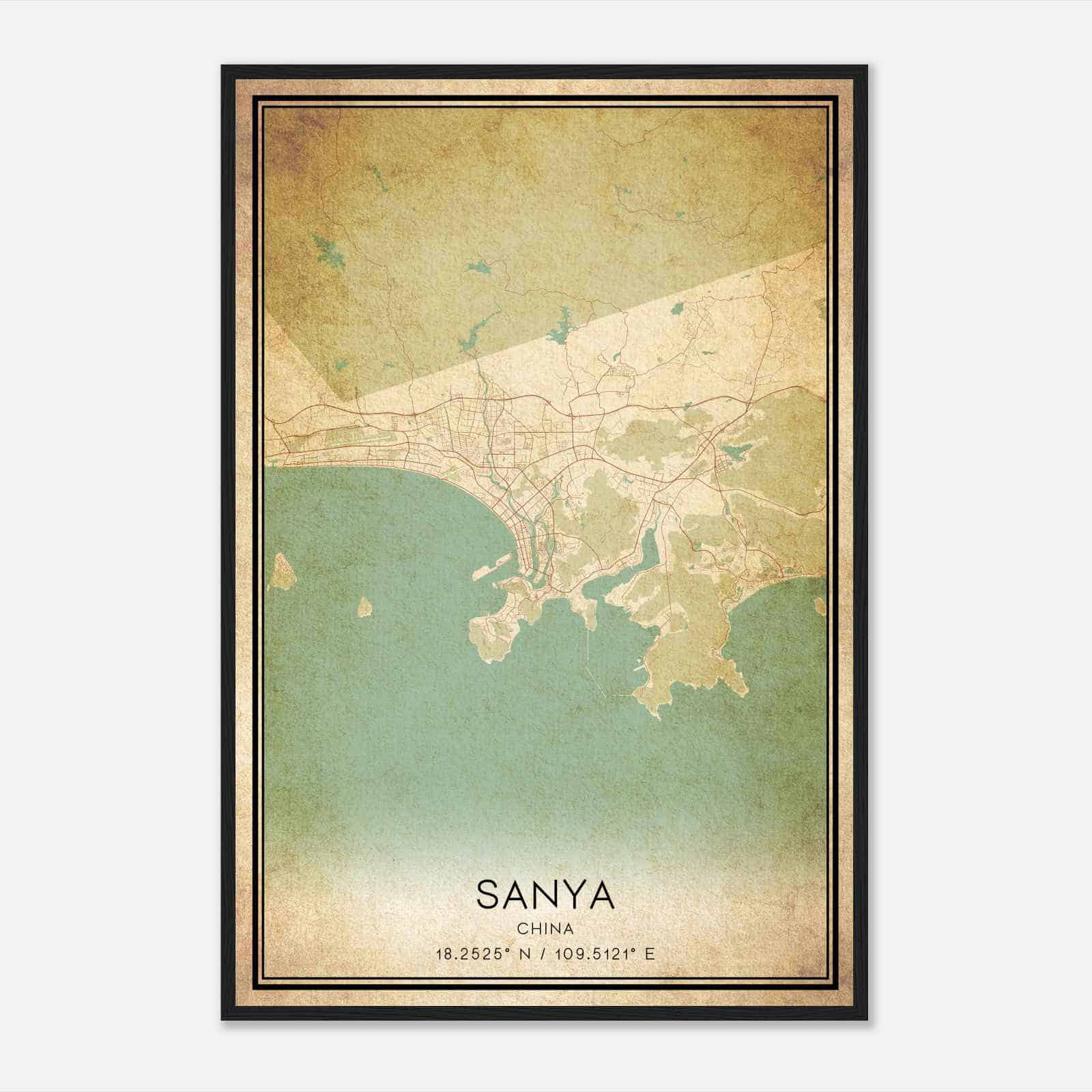 Vintage Sanya China Map Poster, Sanya City Road Wall Art Print - Custom Maps & Posters