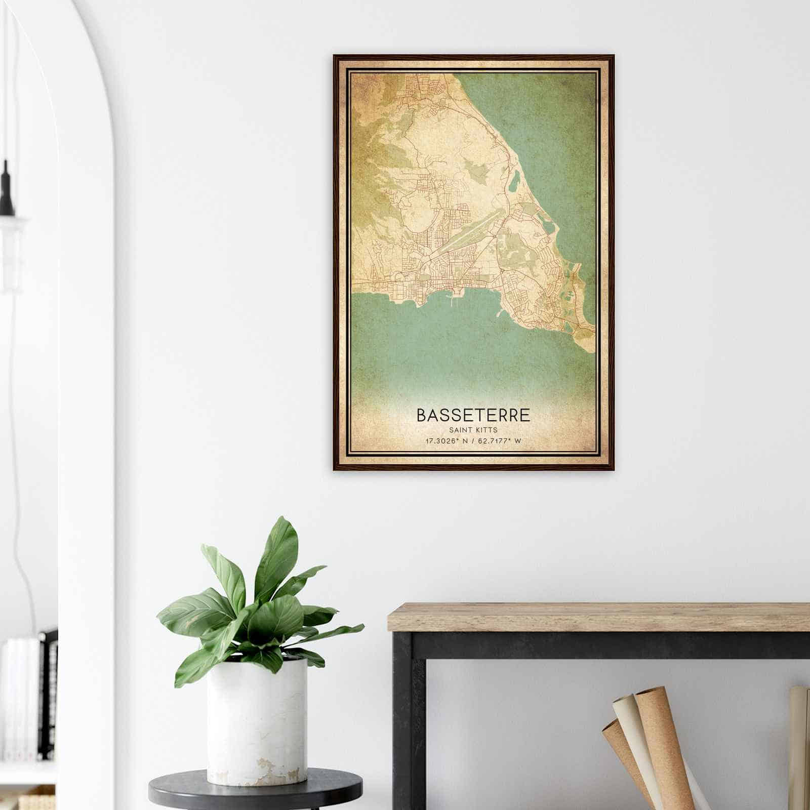 Vintage Basseterre Saint Kitts Map Poster, Basseterre City Road Wall ...