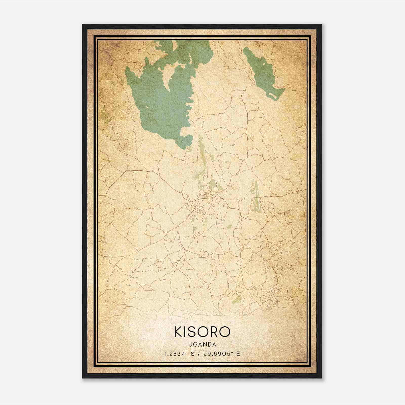 Vintage Kisoro Uganda Map Poster, Kisoro City Road Wall Art Print ...