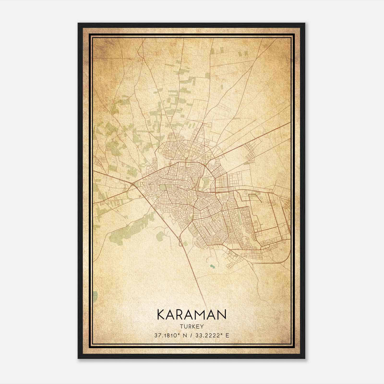 Vintage Karaman Turkey Map Poster, Karaman City Road Wall Art Print ...