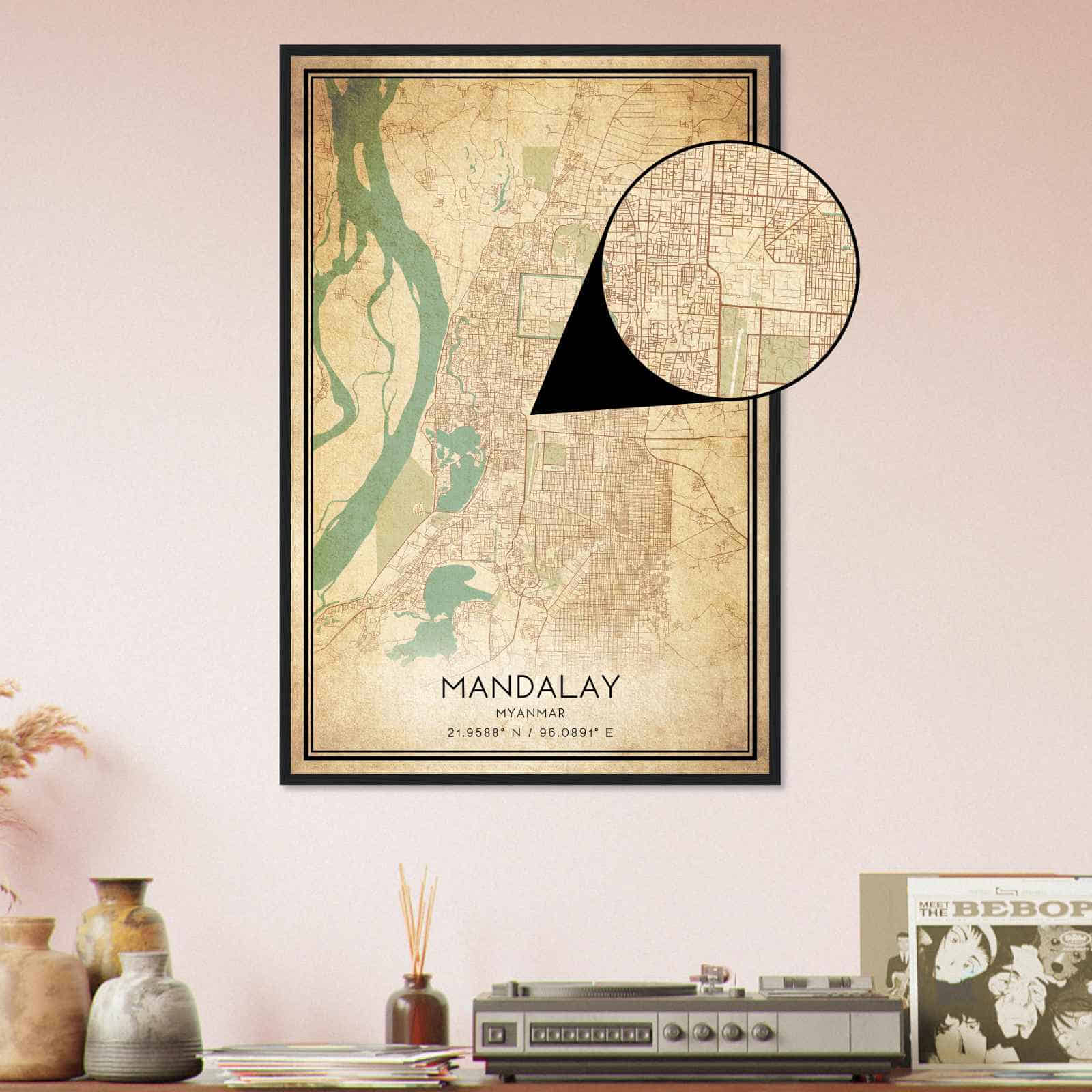 Vintage Mandalay Myanmar Map Poster, Mandalay City Road Wall Art Print ...