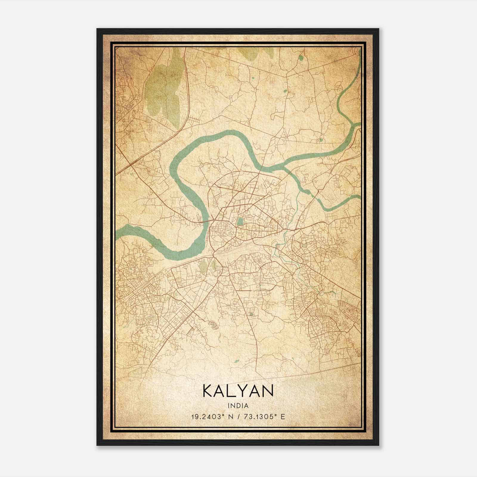 Vintage Kalyan India Map Poster, Kalyan City Road Wall Art Print - Custom Maps & Posters