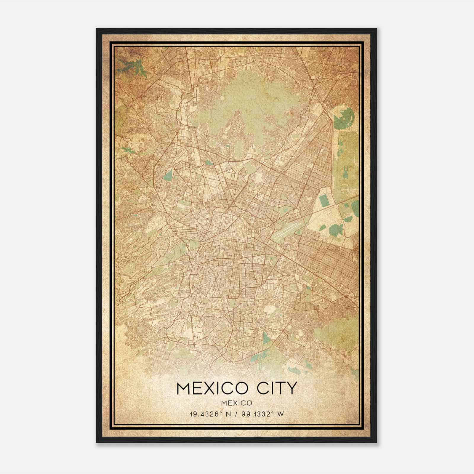 Vintage Mexico City Mexico Map Poster, Mexico City City Road Wall Art ...