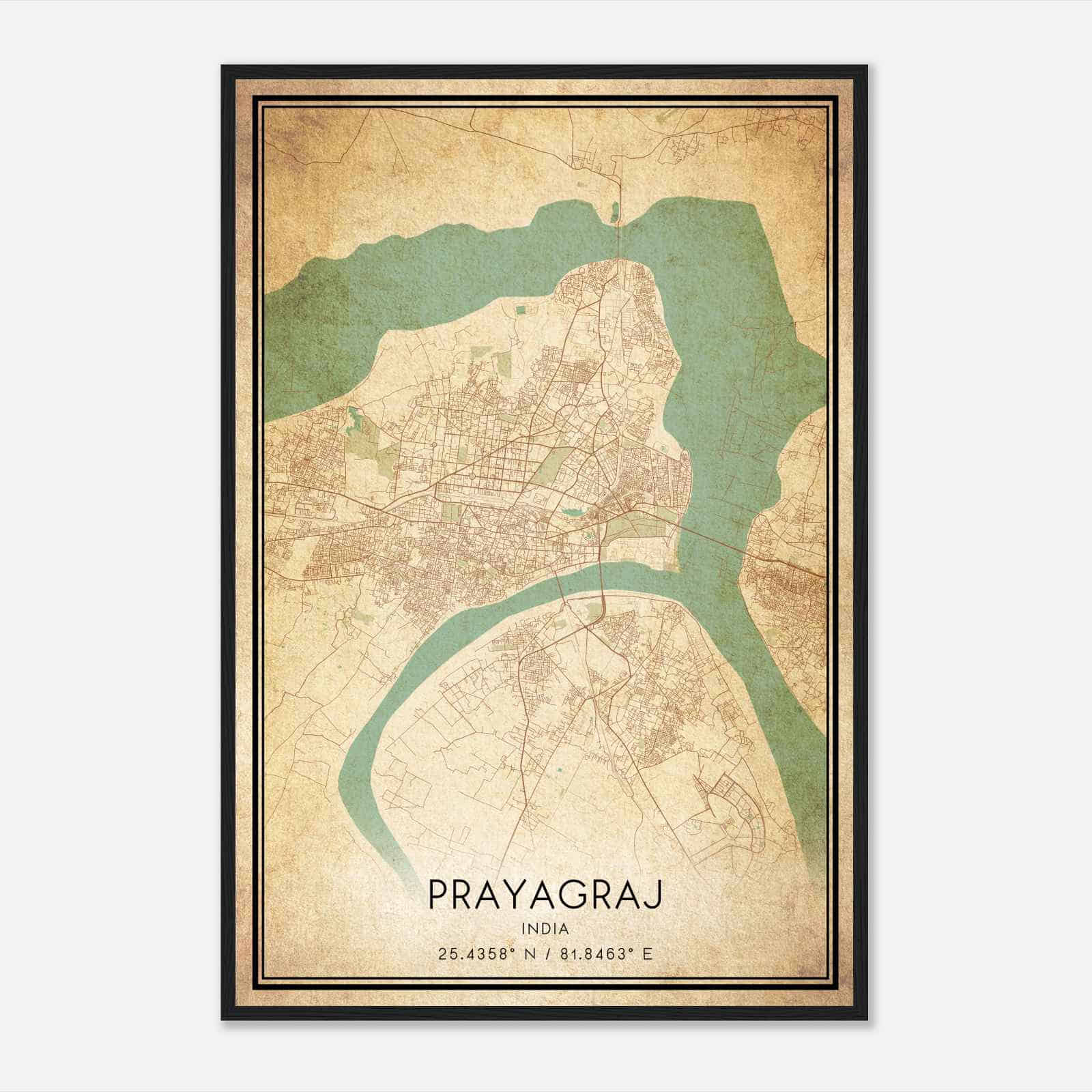 Vintage Prayagraj India Map Poster, Prayagraj City Road Wall Art Print ...