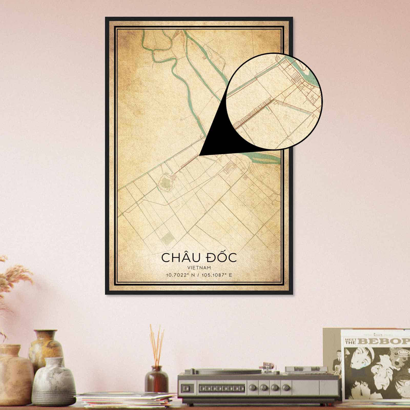 Vintage Chau Doc Vietnam Map Poster, Chau Doc City Road Wall Art Print ...