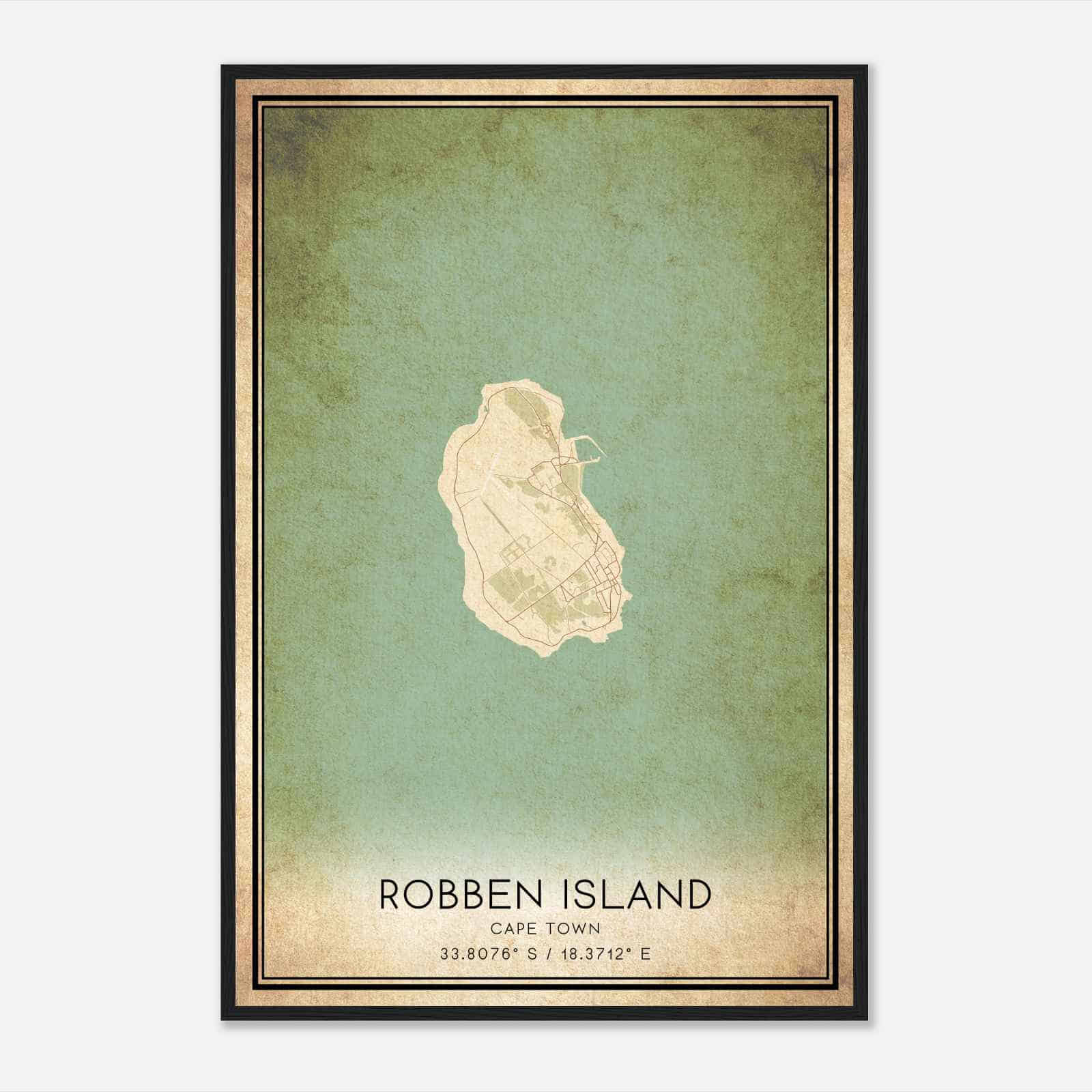 Vintage Robben Island Cape Town Map Poster, Robben Island City Road ...
