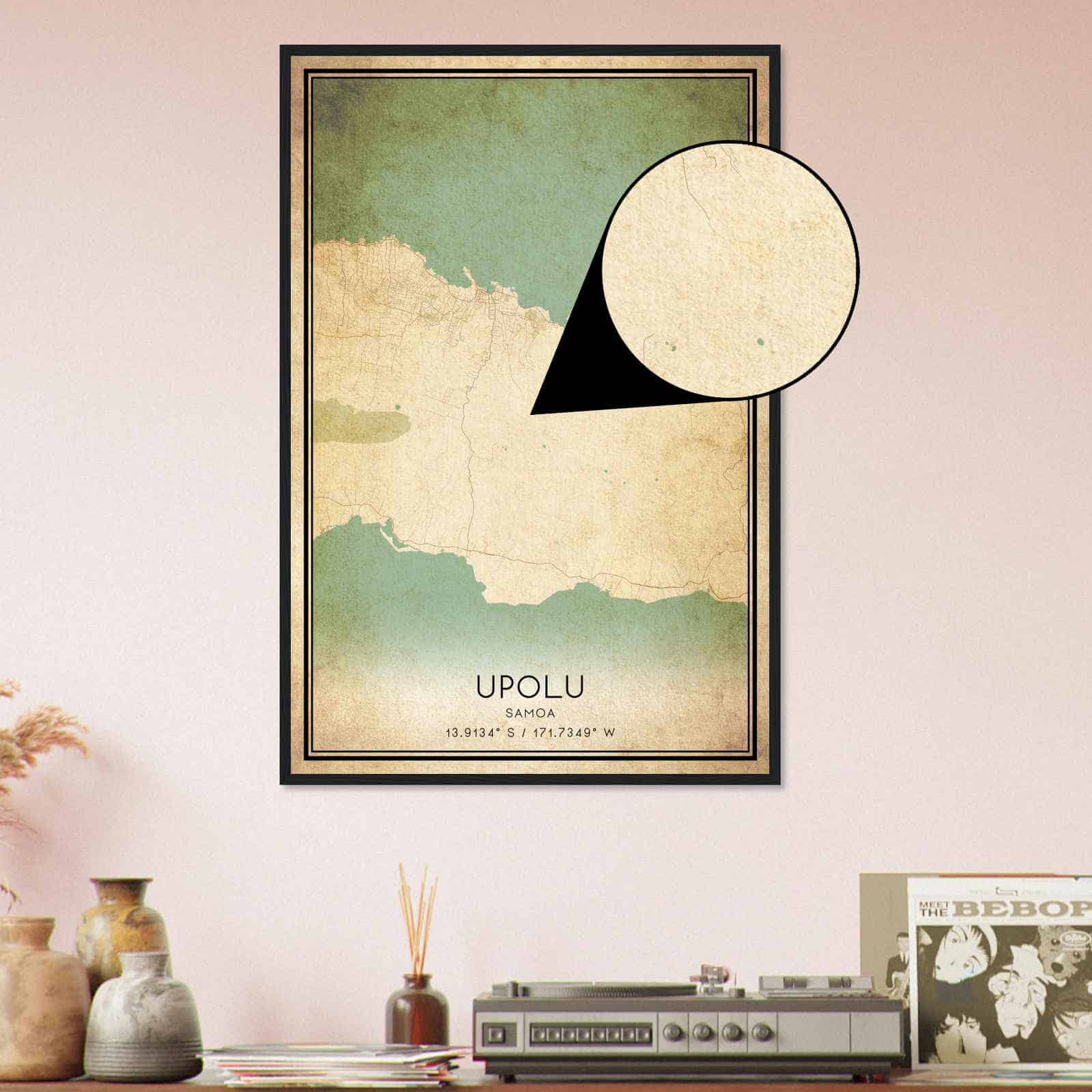 Vintage Upolu Samoa Map Poster, Upolu City Road Wall Art Print - Custom ...