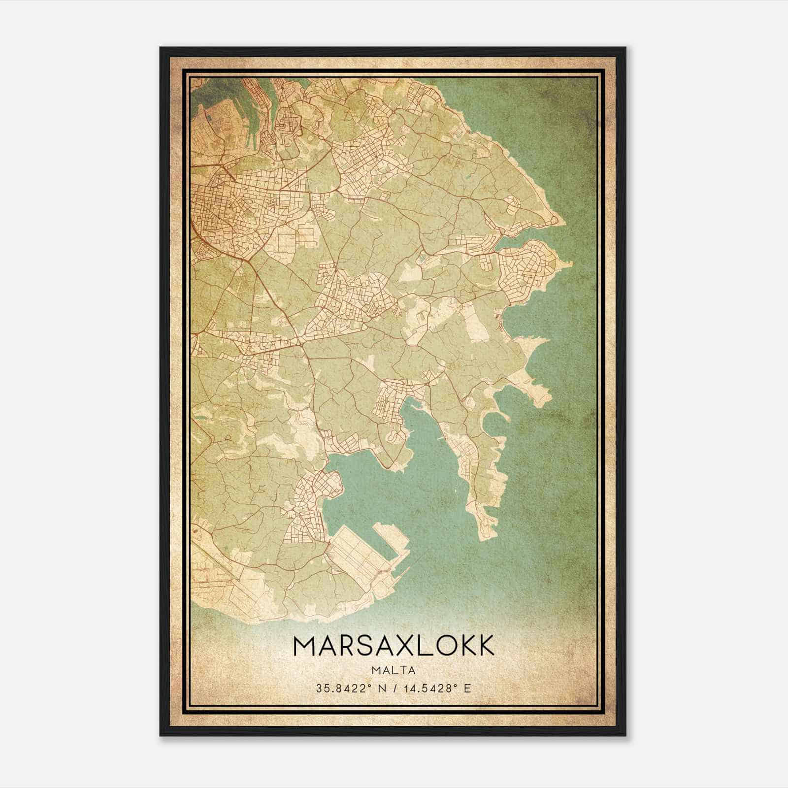 Vintage Marsaxlokk Malta Map Poster, Marsaxlokk City Road Wall Art ...