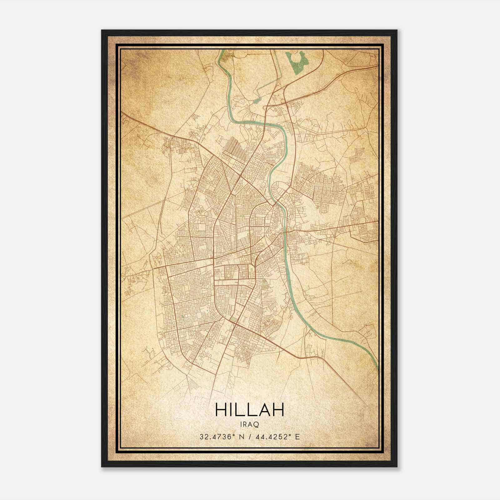 Vintage Hillah Iraq Map Poster, Hillah City Road Wall Art Print ...