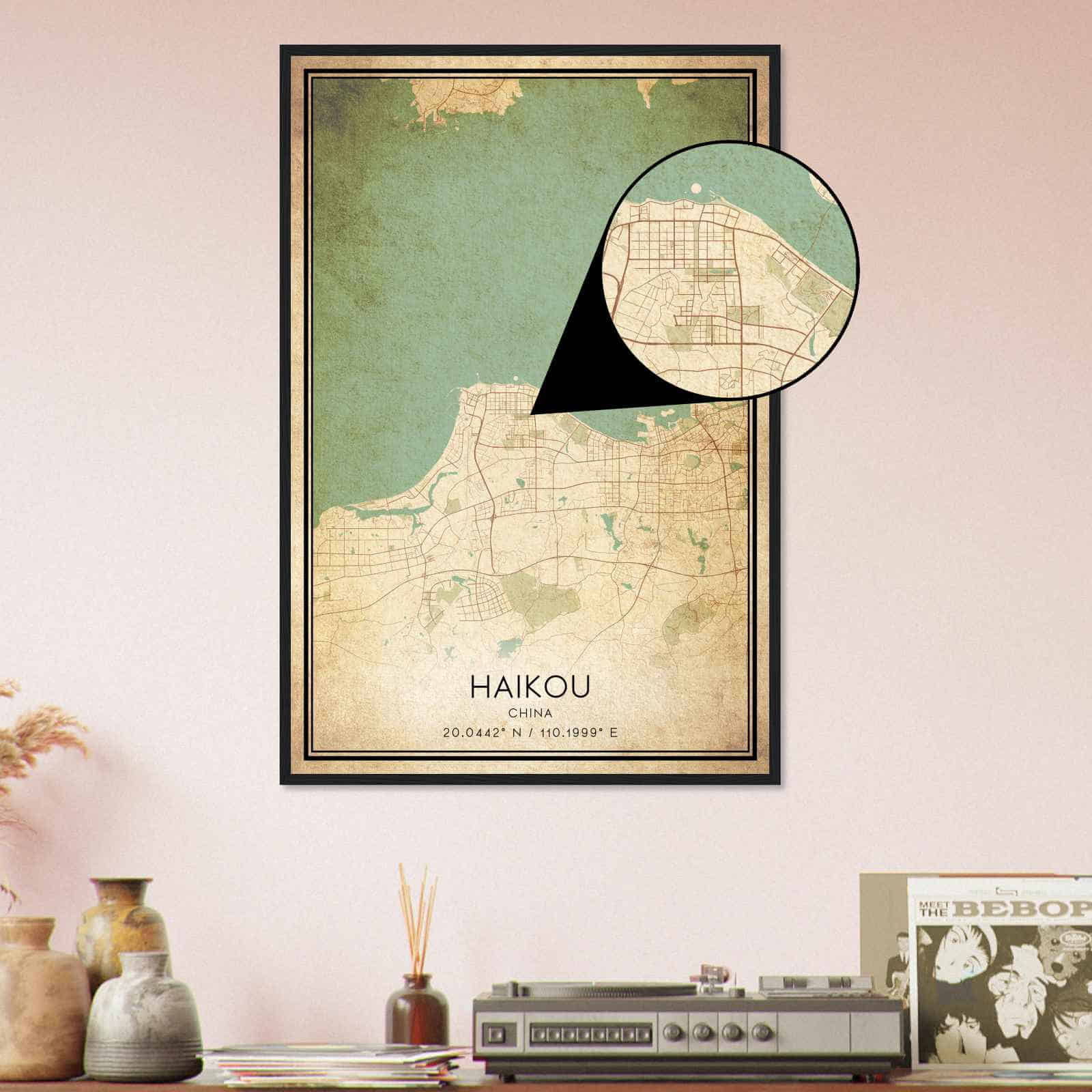 Vintage Haikou China Map Poster, Haikou City Road Wall Art Print ...