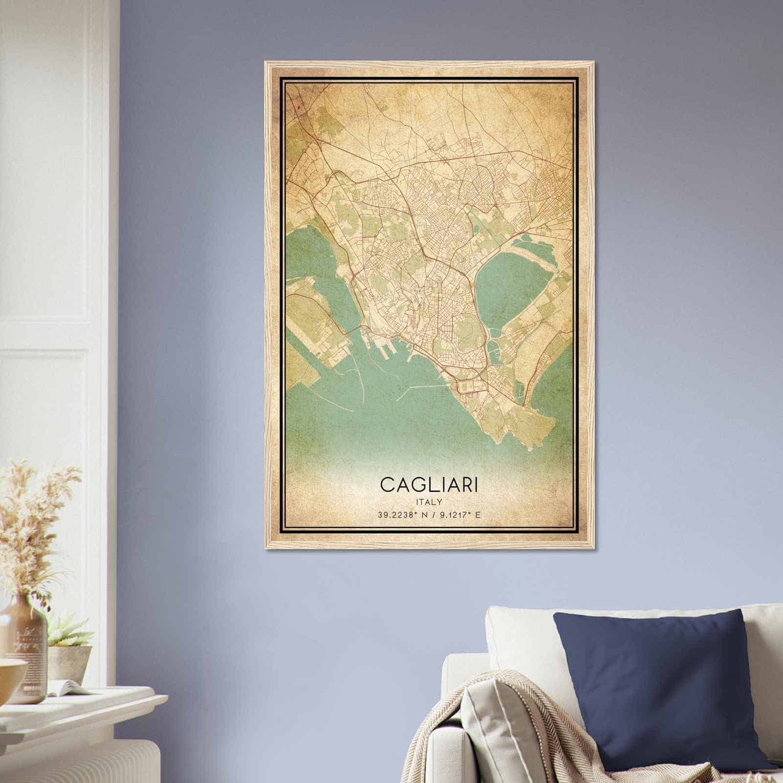 Vintage Cagliari Italy Map Poster, Cagliari City Road Wall Art Print - Custom Maps & Posters