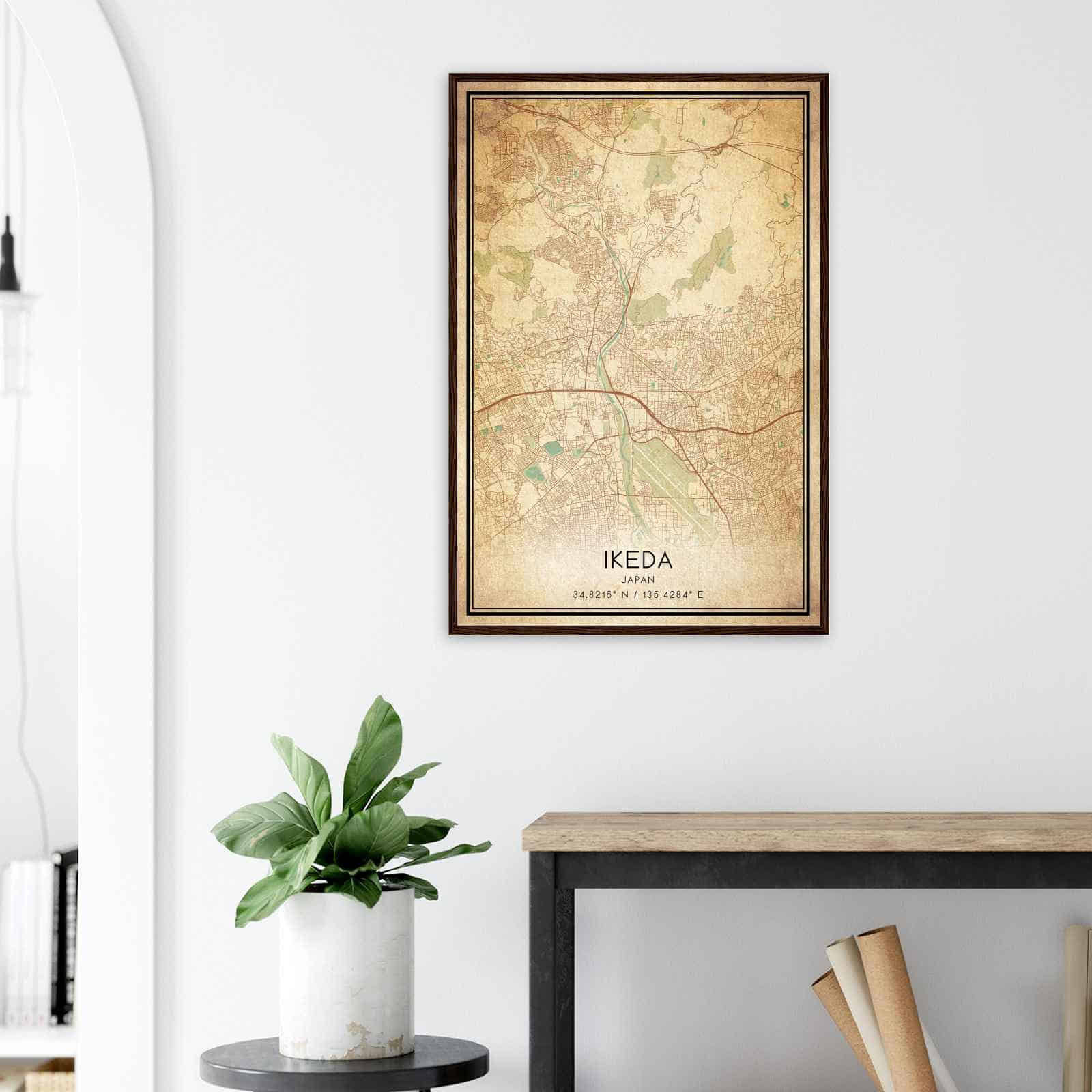 Vintage Ikeda Japan Map Poster, Ikeda City Road Wall Art Print - Custom Maps & Posters