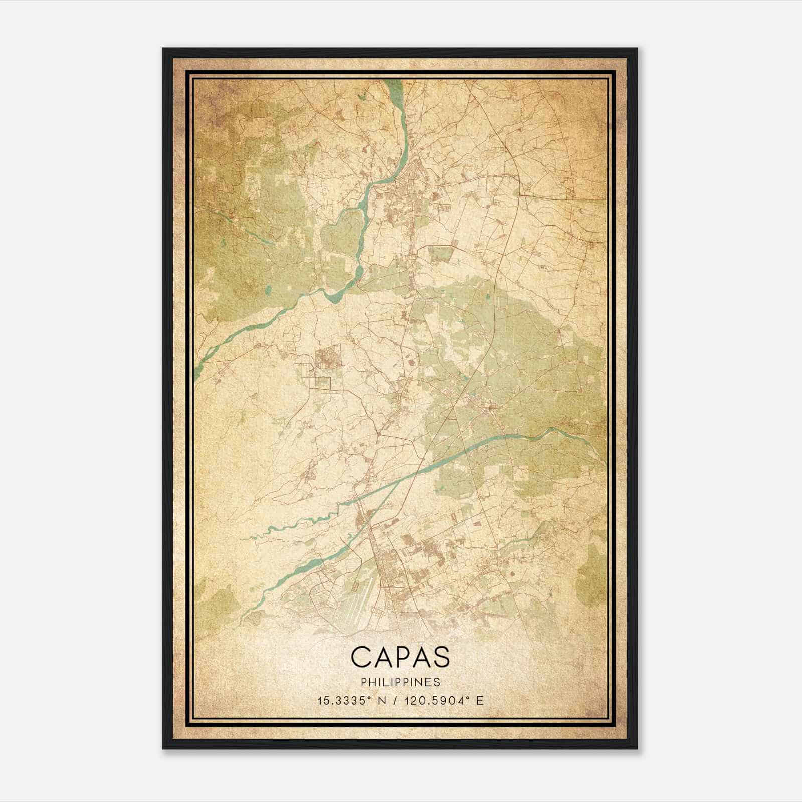 Vintage Capas Philippines Map Poster, Capas City Road Wall Art Print ...