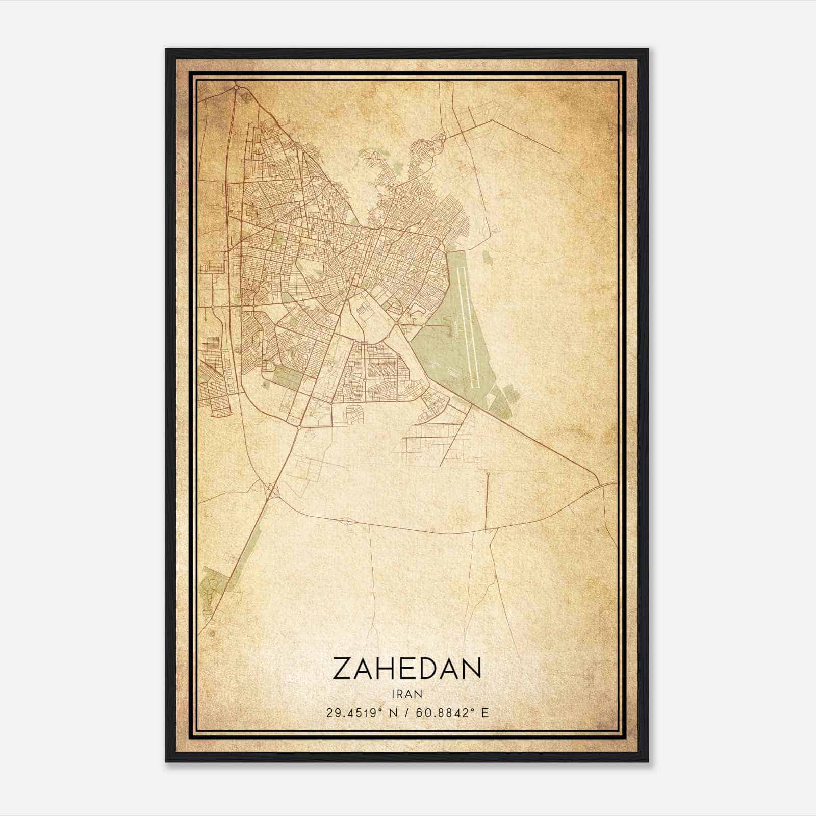 Vintage Zahedan Iran Map Poster, Zahedan City Road Wall Art Print ...